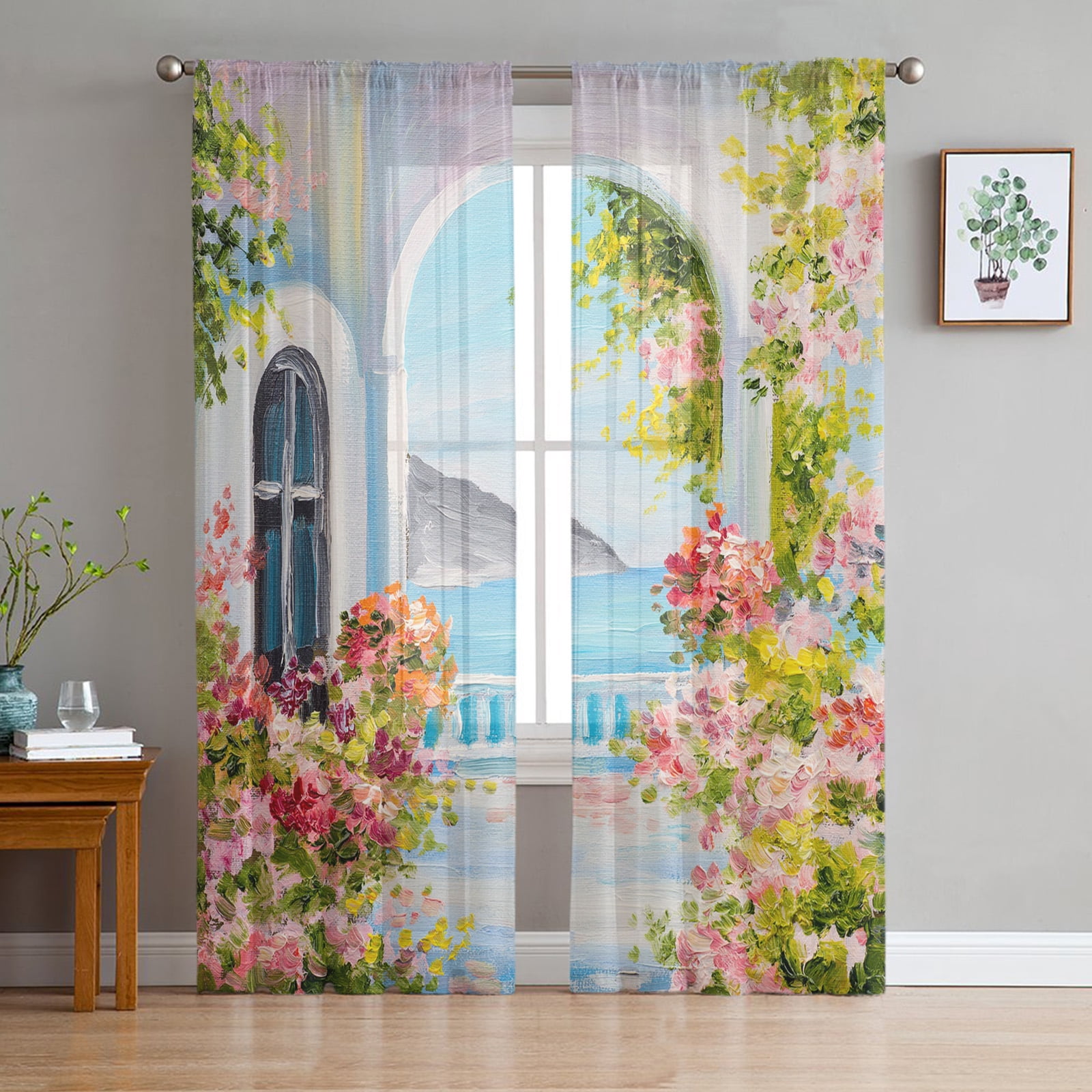 Garden Balcony Flowers Tulle Curtains For Living Room Sheer Curtain ...