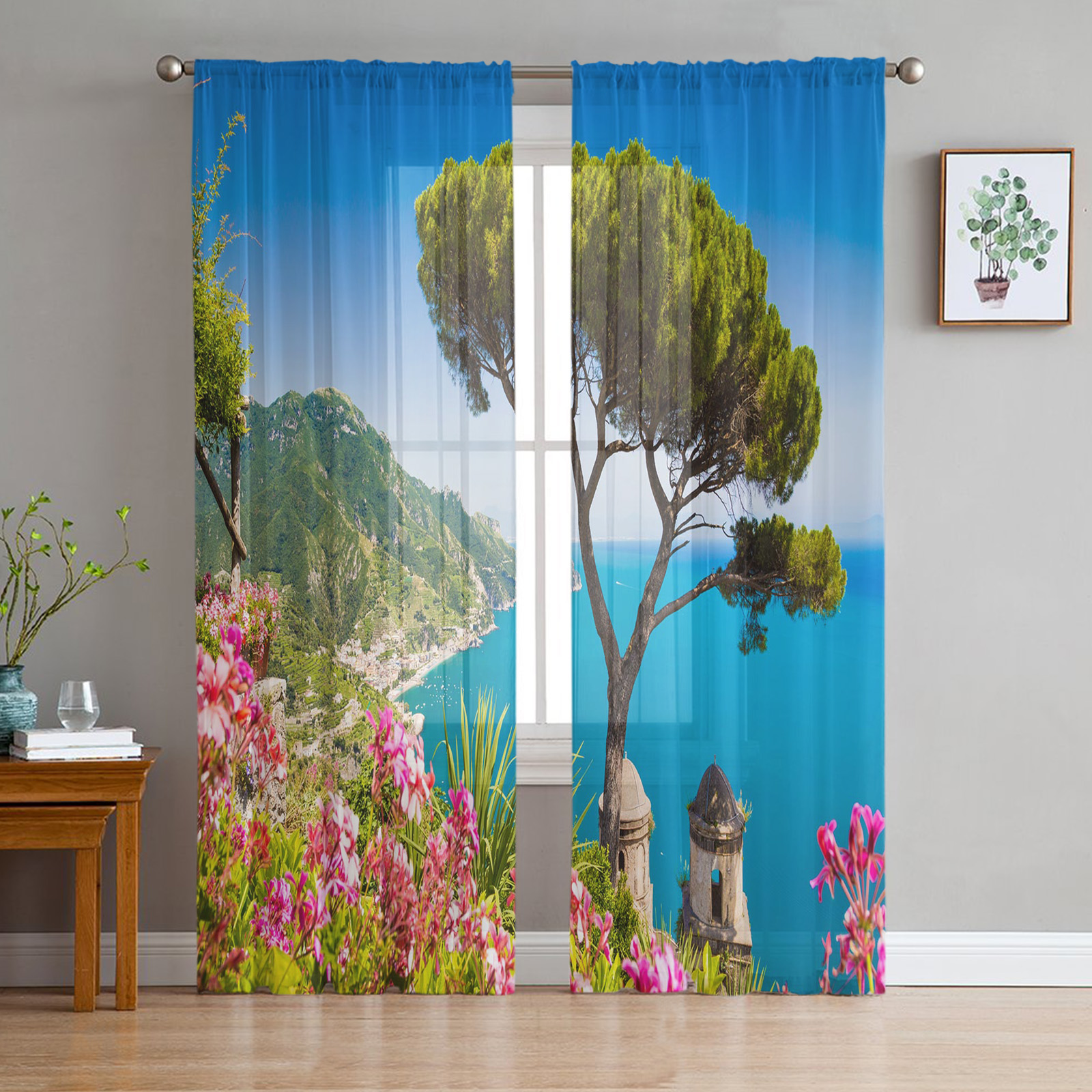 Garden Balcony Flowers Tulle Curtains For Living Room Sheer Curtain ...