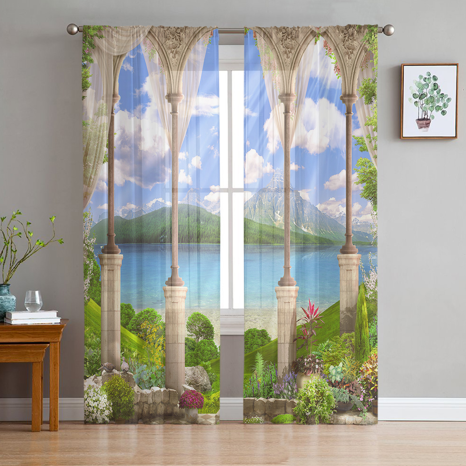 Garden Balcony Flowers Tulle Curtains For Living Room Sheer Curtain ...