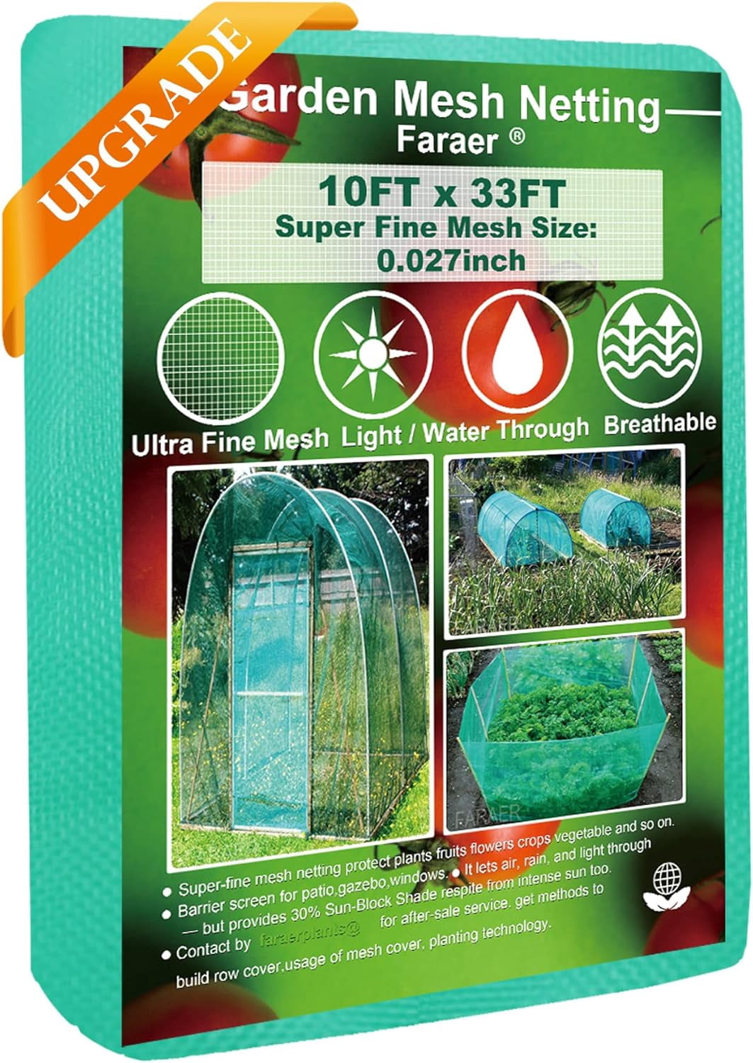 Garden Barrier Netting, Plant Covers 10x33ft Extra Fine Mesh 30% Green ...