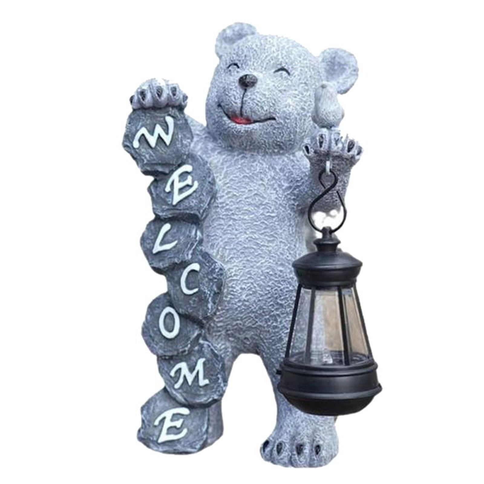 Garden Bear Statue Solar LED Welcome Sign Courtyard Floor Decor ...