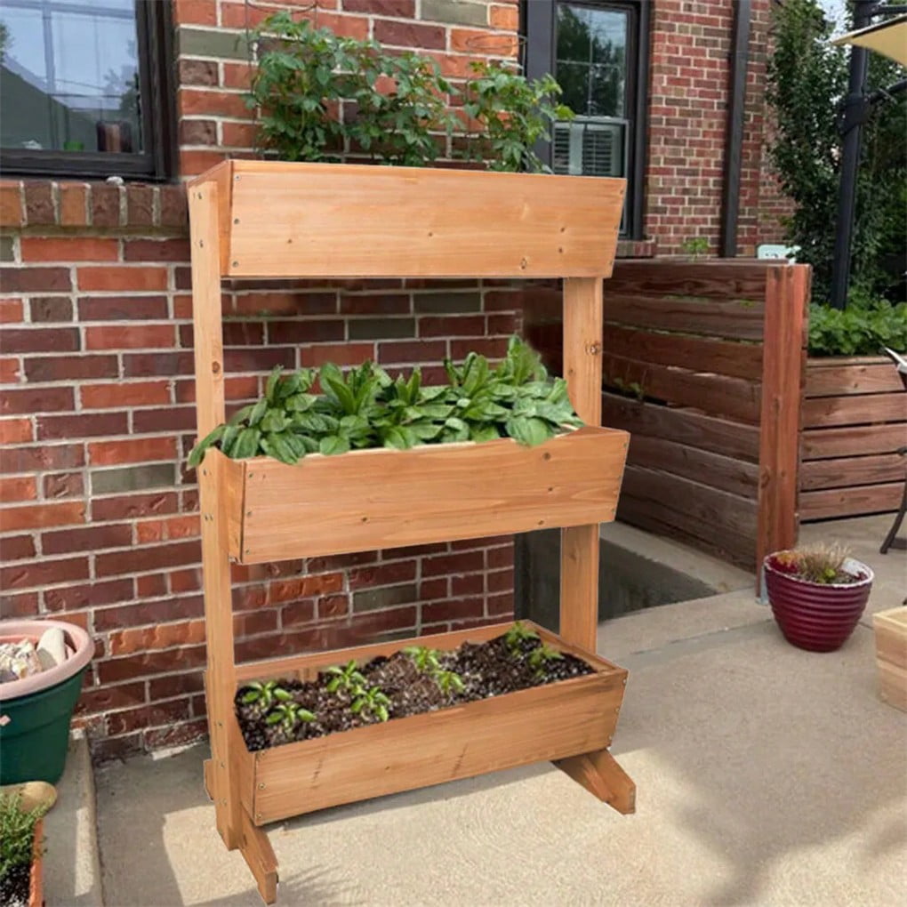 Garden Bed, 3 Tier Raised Growing Planter Wooden Planter Box Herb ...