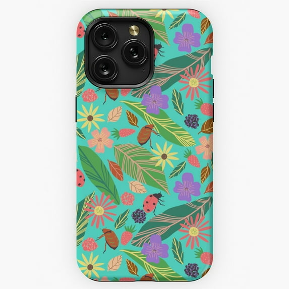Garden Bed Beetles Flowers Berries Pattern iPhone Case 17 through 11 ...