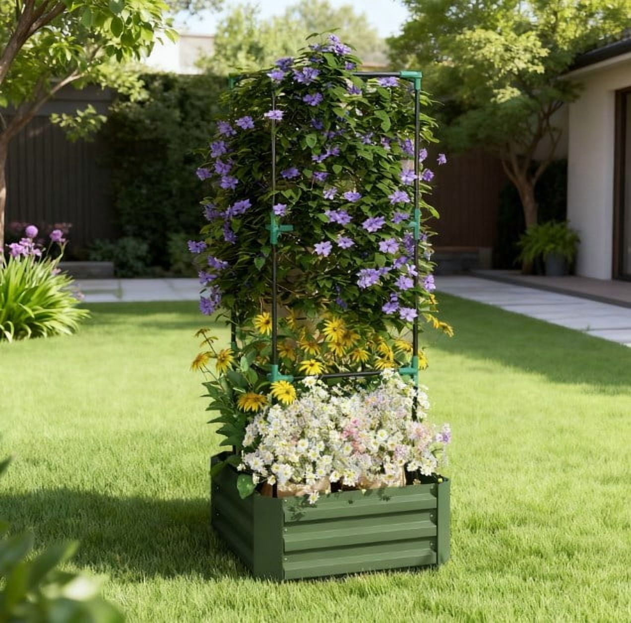 Garden Bed, Galvanized Planter Box, Raised Garden Bed with Cage for ...