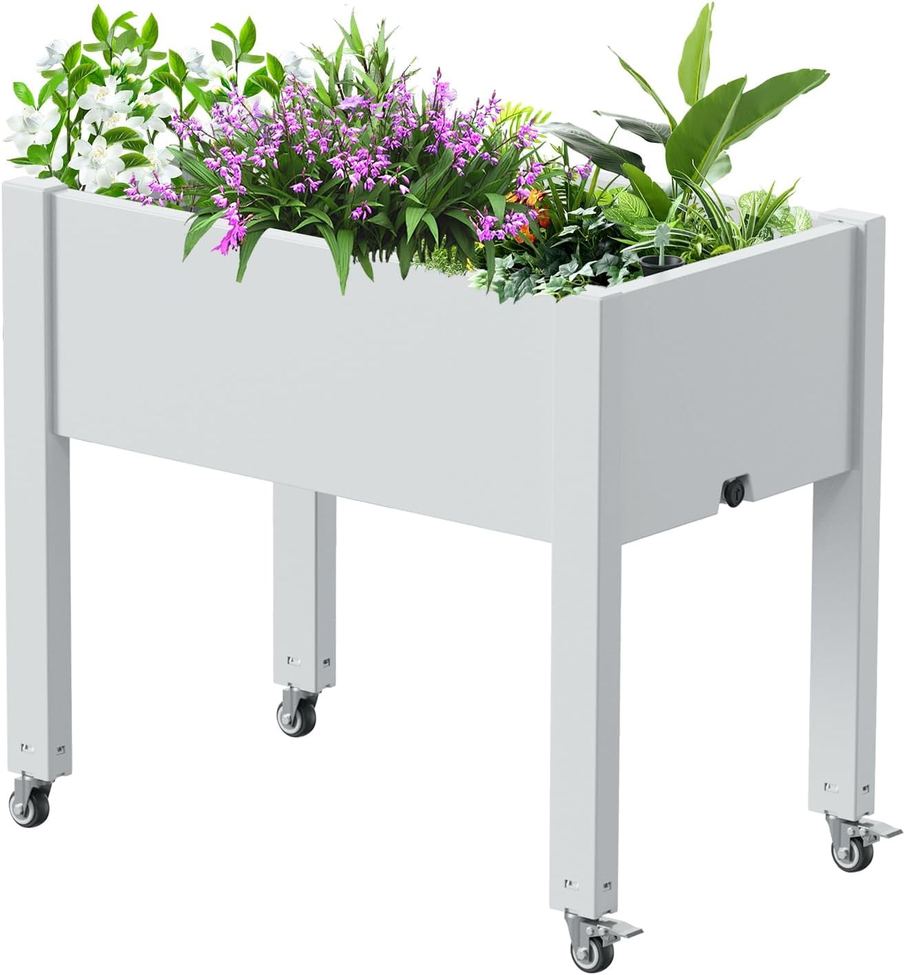 Garden Beds Outdoor,Elevated Planter Box with Lockable Wheels,Resin ...