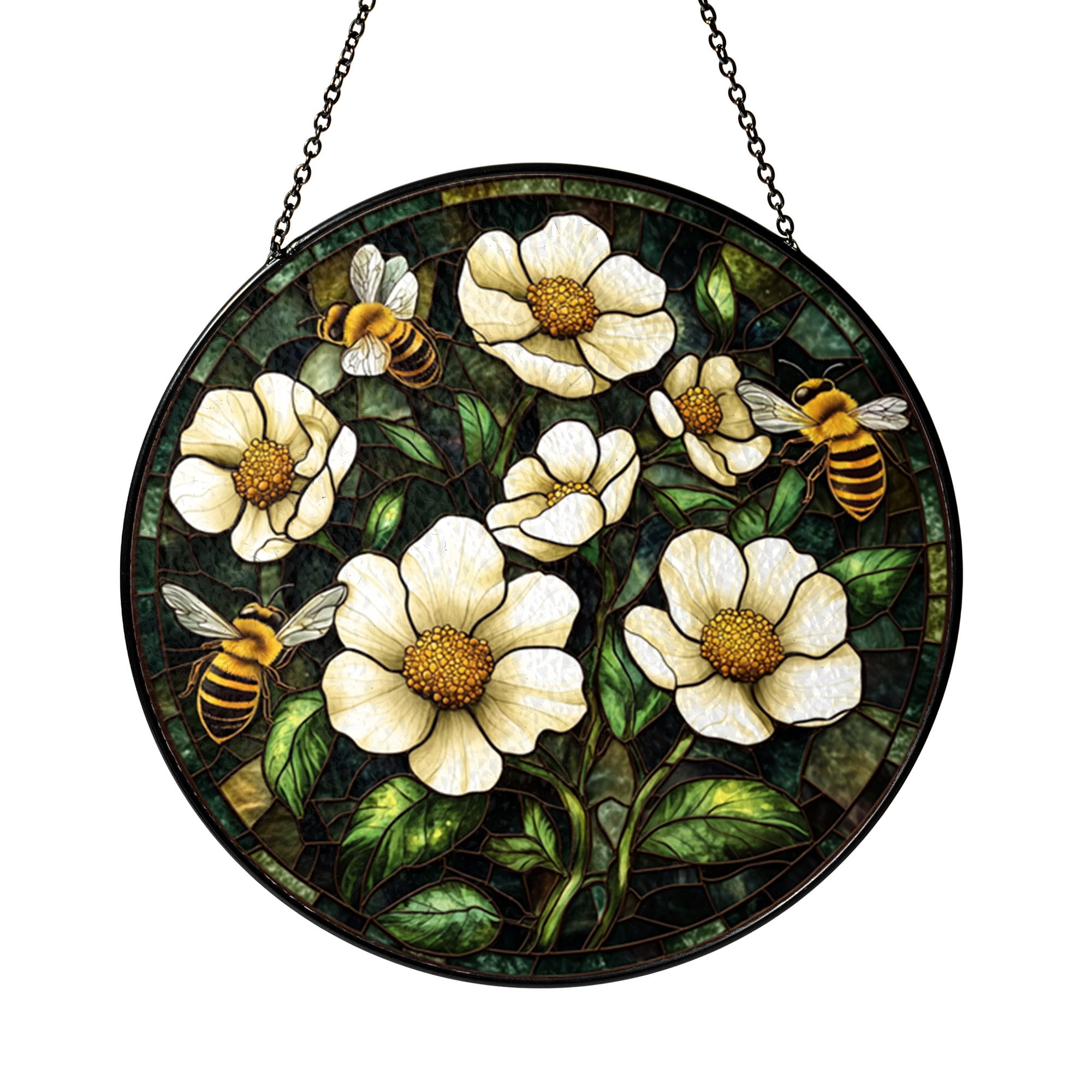 Garden Bee Floral Art Glass Style Decorative Window - Walmart.com