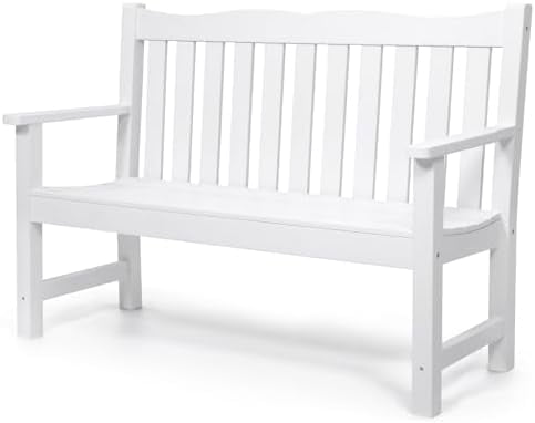 Garden Bench, 2-Person White Outdoor Bench, All-Weather HIPS Patio ...