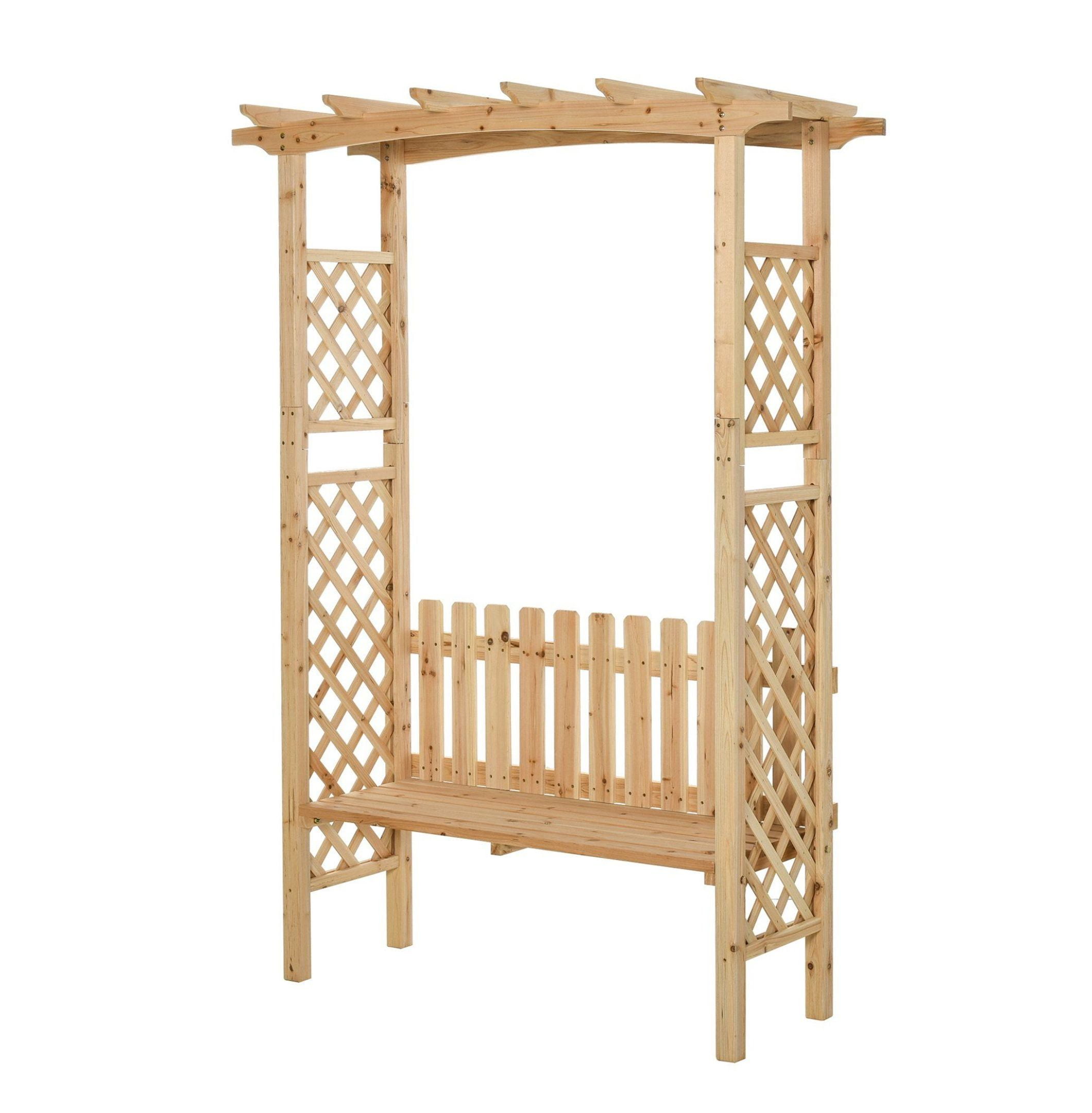 Garden Bench Arch Pergola - Fir Wood, 2-Person, Water-Resistant ...