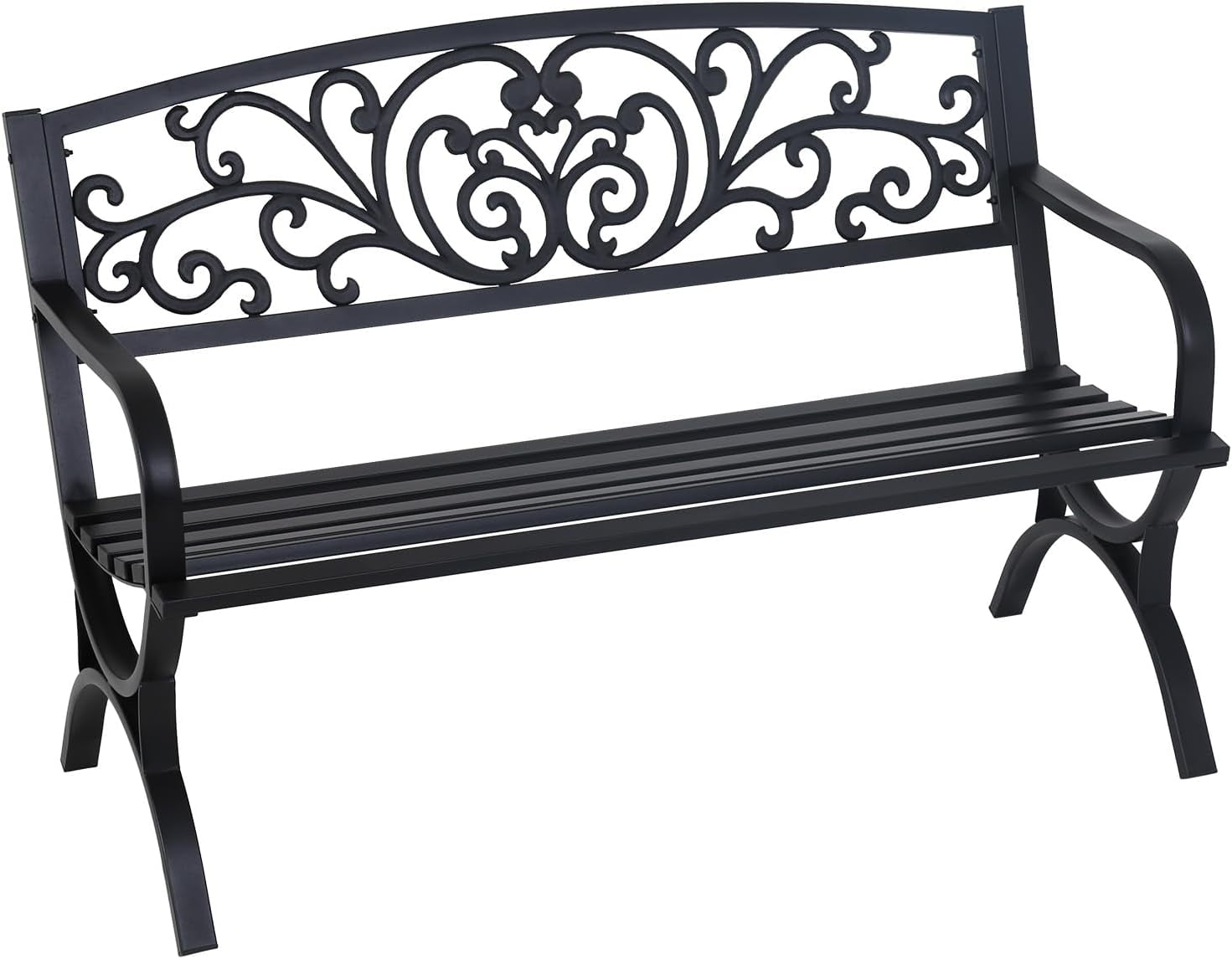 Garden Bench, Outdoor Bench, Wrought Iron Steel Frame Patio Bench with ...