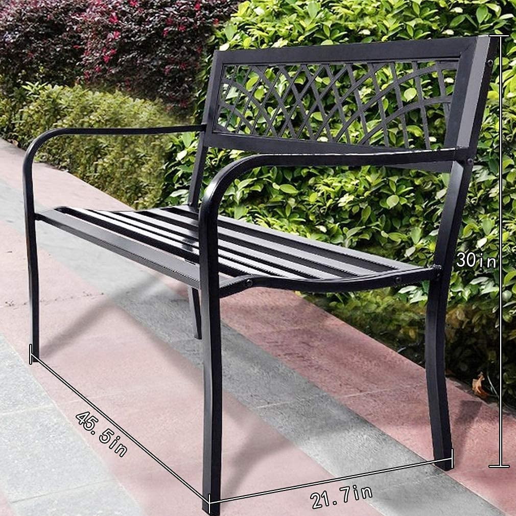Black Metal Garden Bench, Outdoor Patio with Mesh Pattern, Plastic ...
