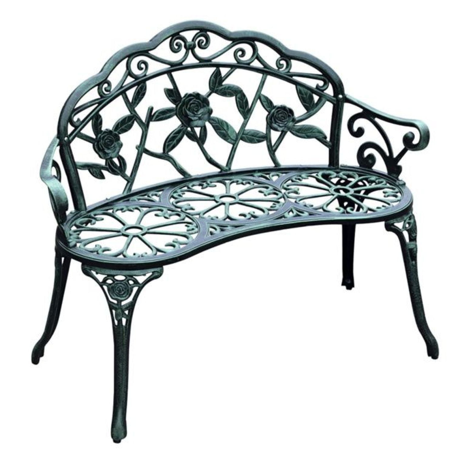 Garden Bench Outdoor, Cast Aluminum Patio Bench - Antique Green Floral ...