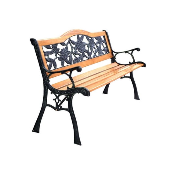 Garden Bench Outdoor Wooden Loveseat - Cast Iron, 49.5", Black ...