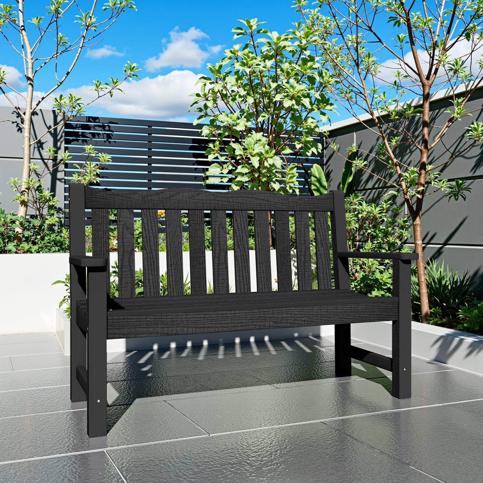 Garden Bench with Armrests, 49.2" All Weather 2-Person Patio Bench with ...