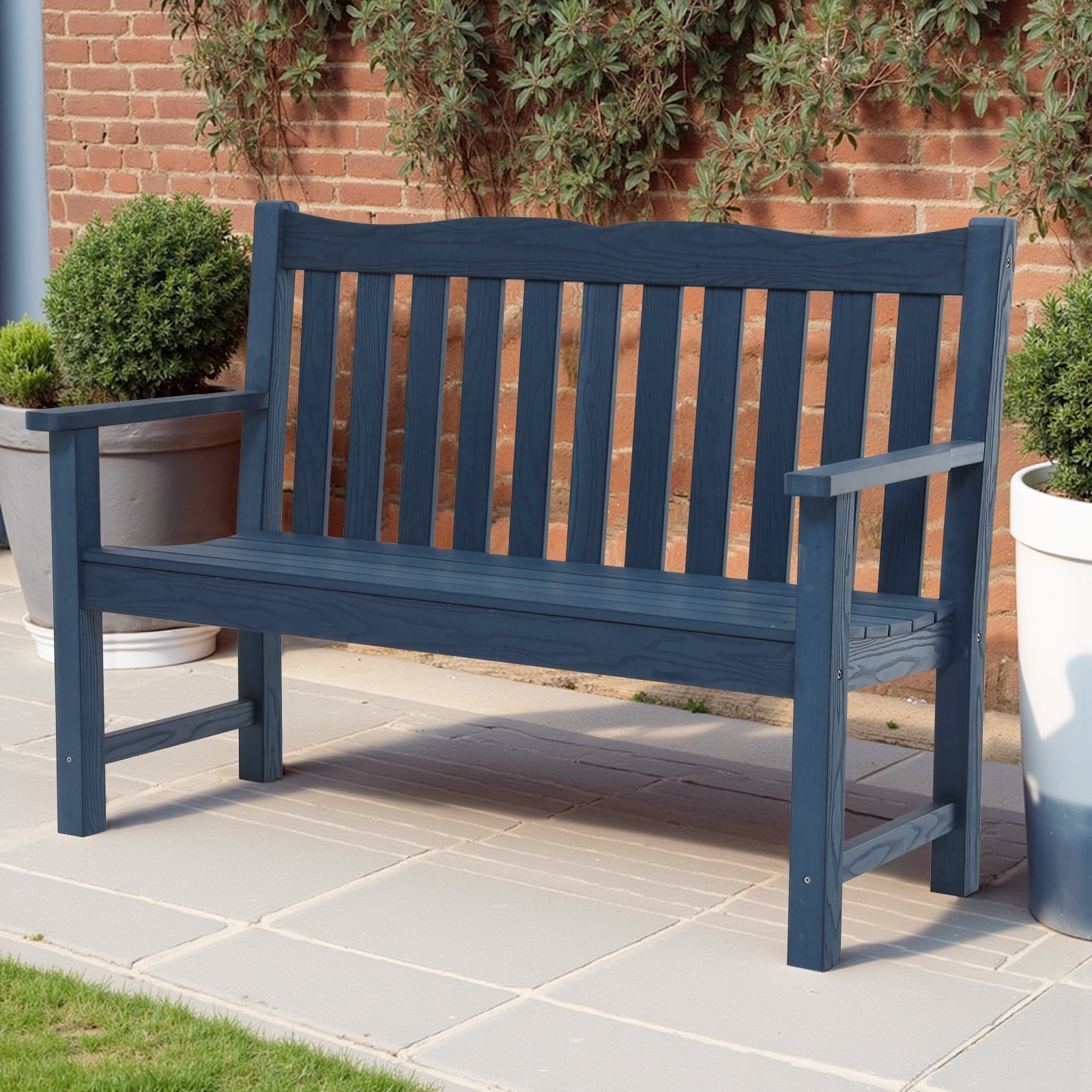 Garden Bench with Armrests, 49.2" All Weather 2-Person Patio Bench with ...