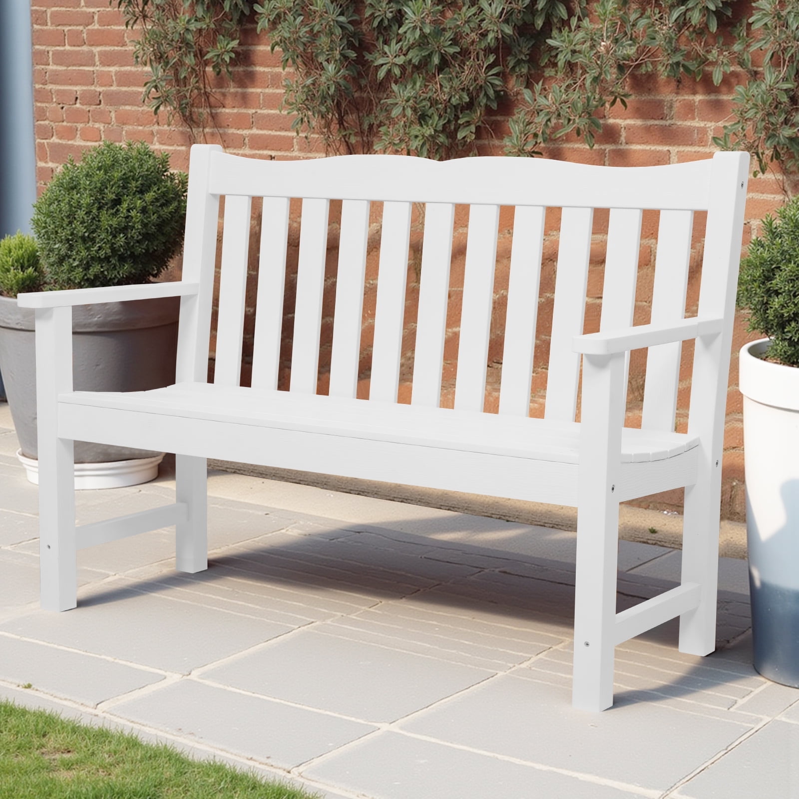 Garden Bench with Armrests, 49.2" All Weather 2-Person Patio Bench with ...