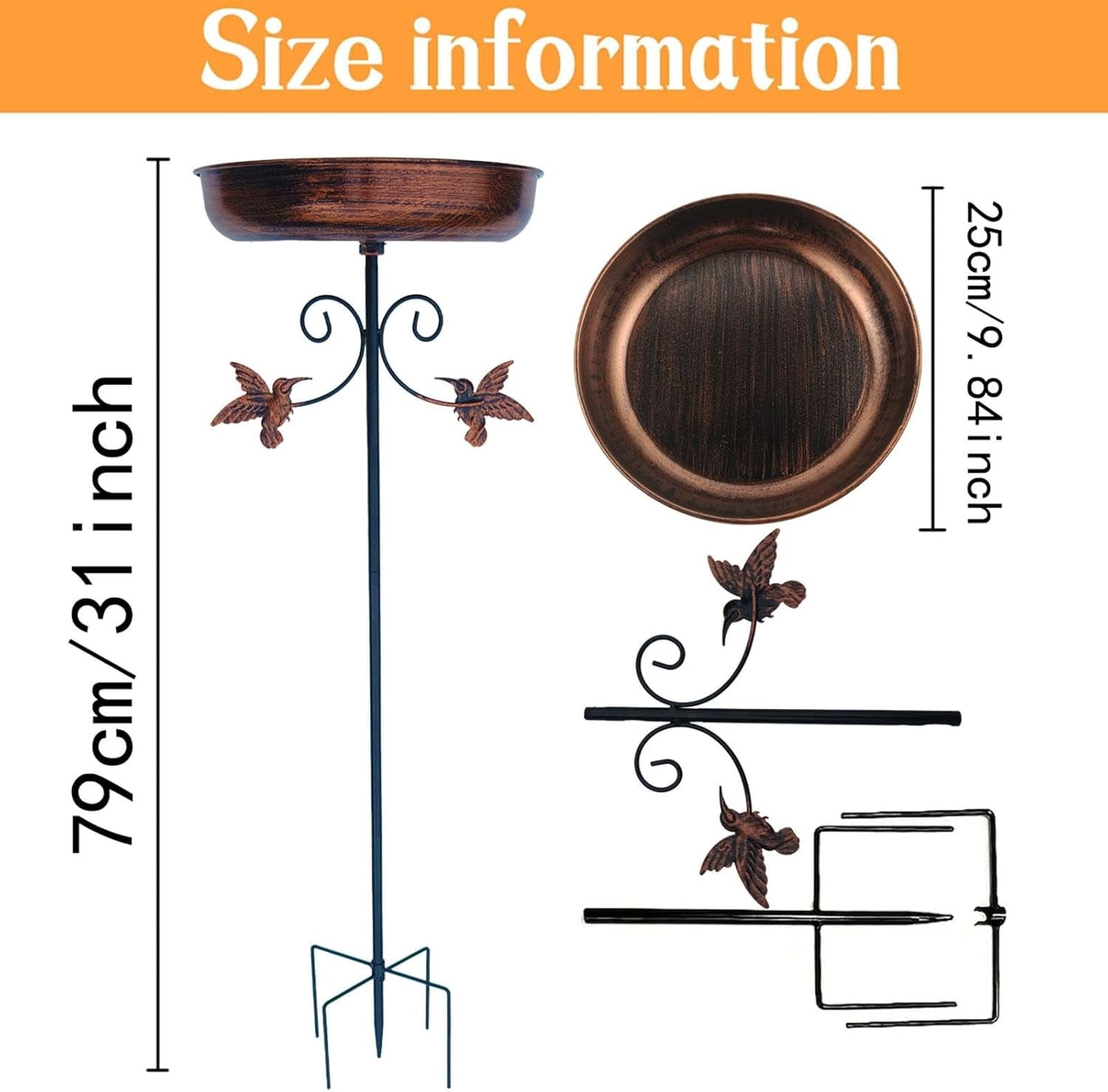 Garden Bird Bath - 81cm Large Metal Outdoor Water Bowl | Decorative ...