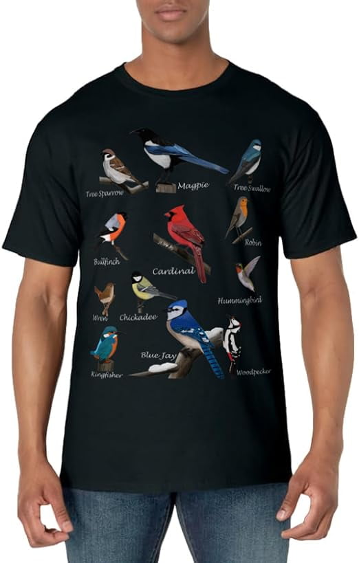 Garden Birds Cardinal Blue Jay Hummingbird Robin Wren Finch T-Shirt ...