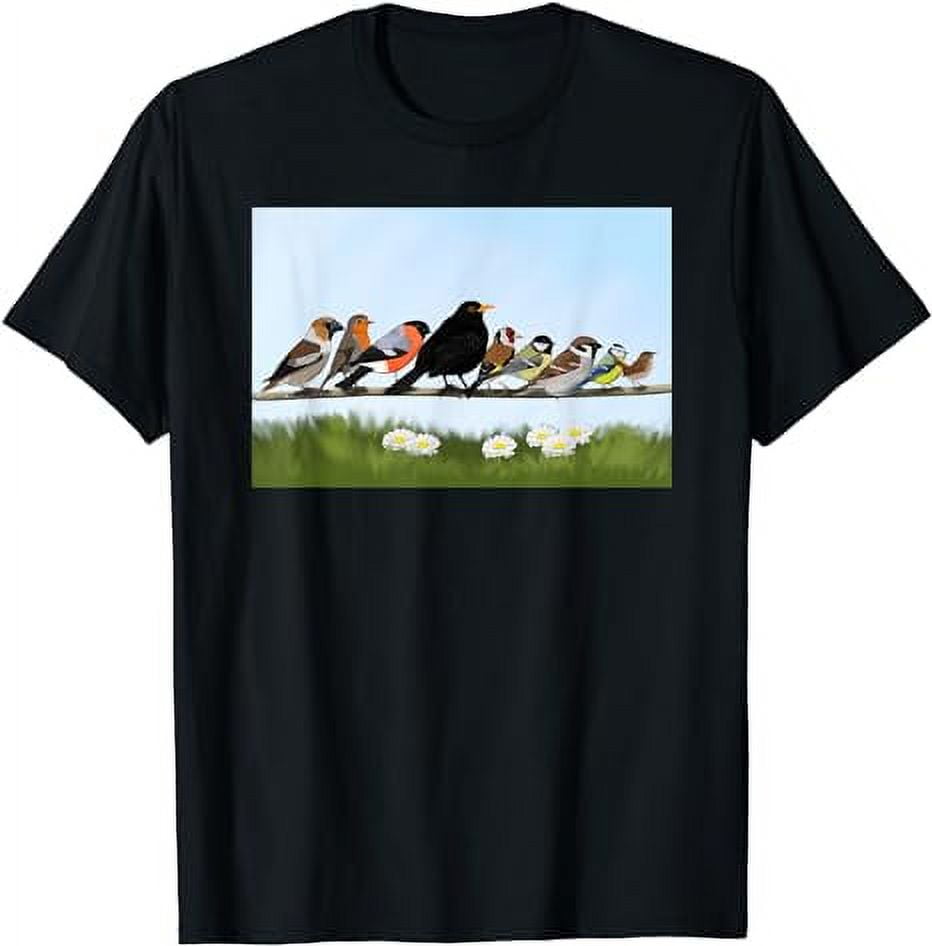 Garden Birds Cuddling On A Branch Blackbird Robin Bird T-Shirt ...