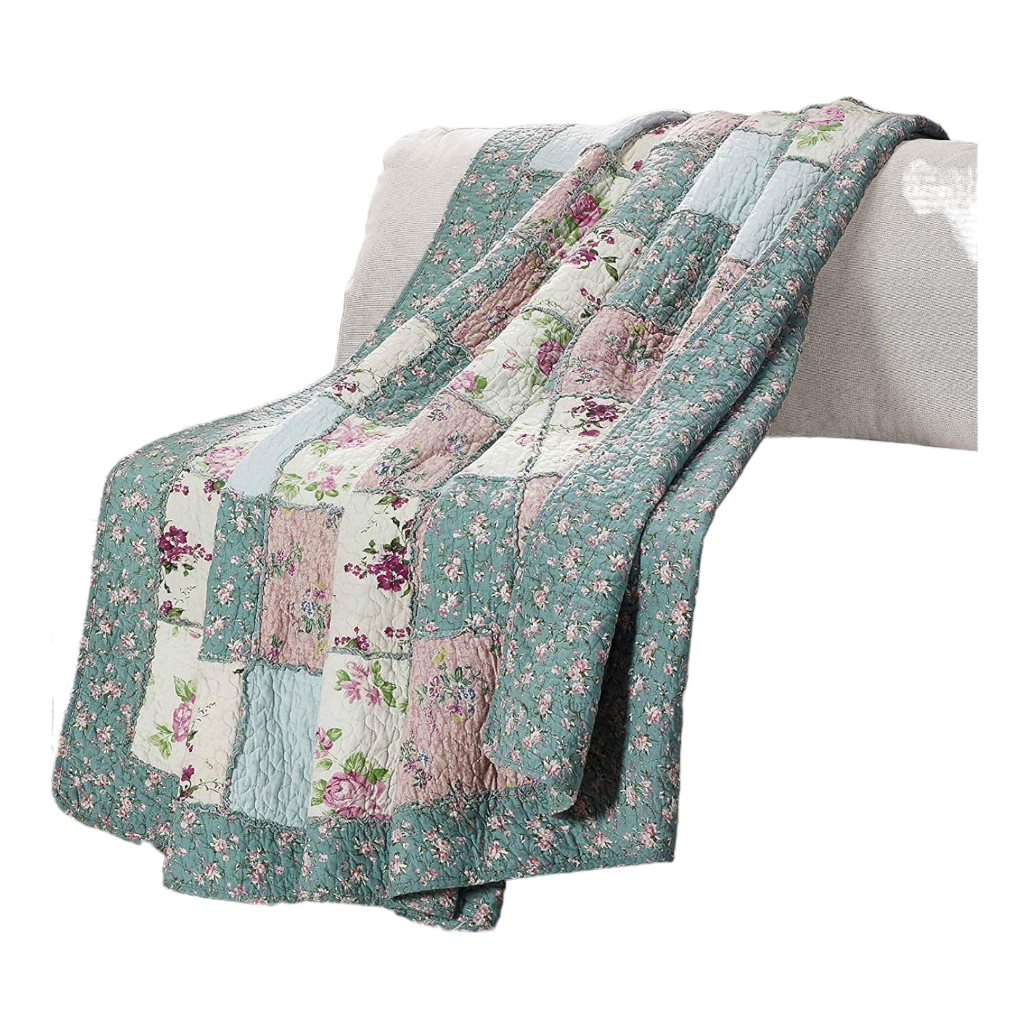 Garden Bliss Shabby Chic Floral Cotton Ruffle Trim Patchwork Throw ...