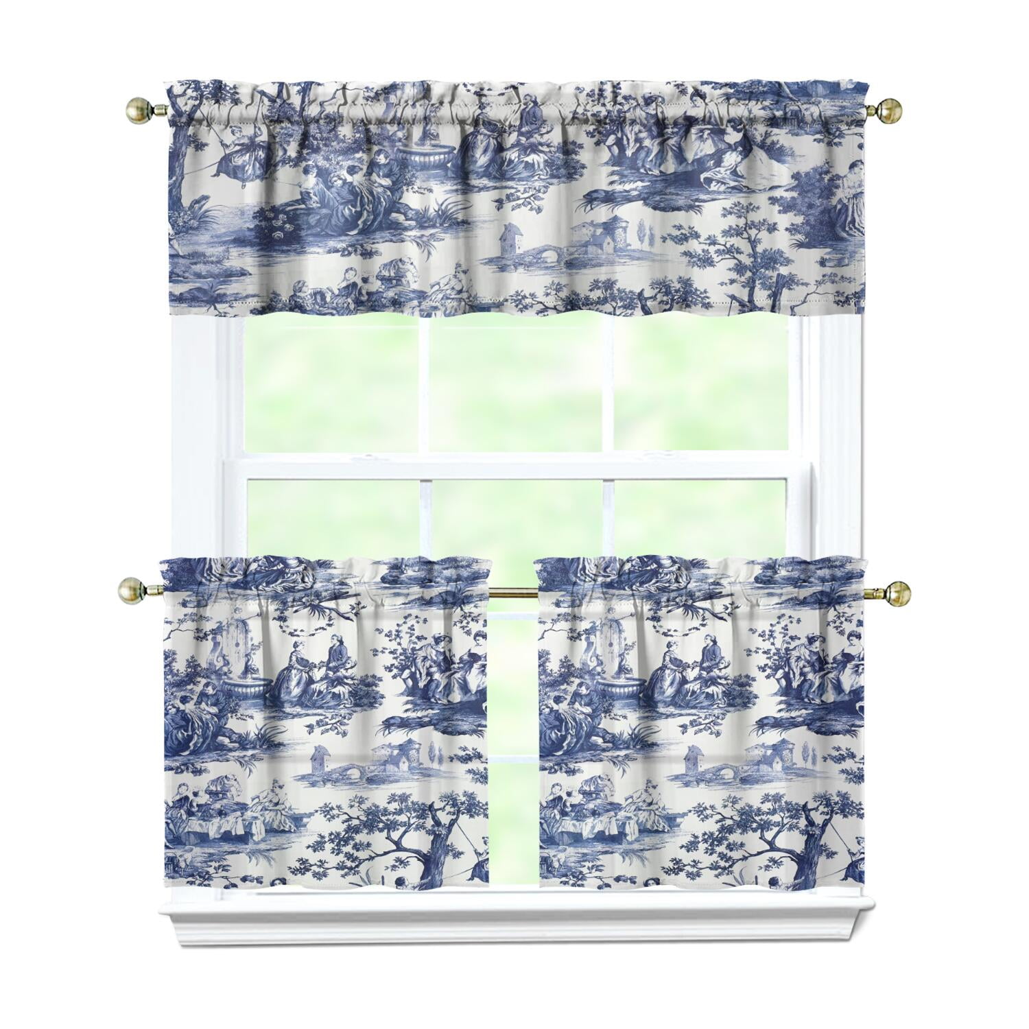 Garden Bloom Kitchen Curtains Set - 3 Piece Tier Curtains with Valance ...