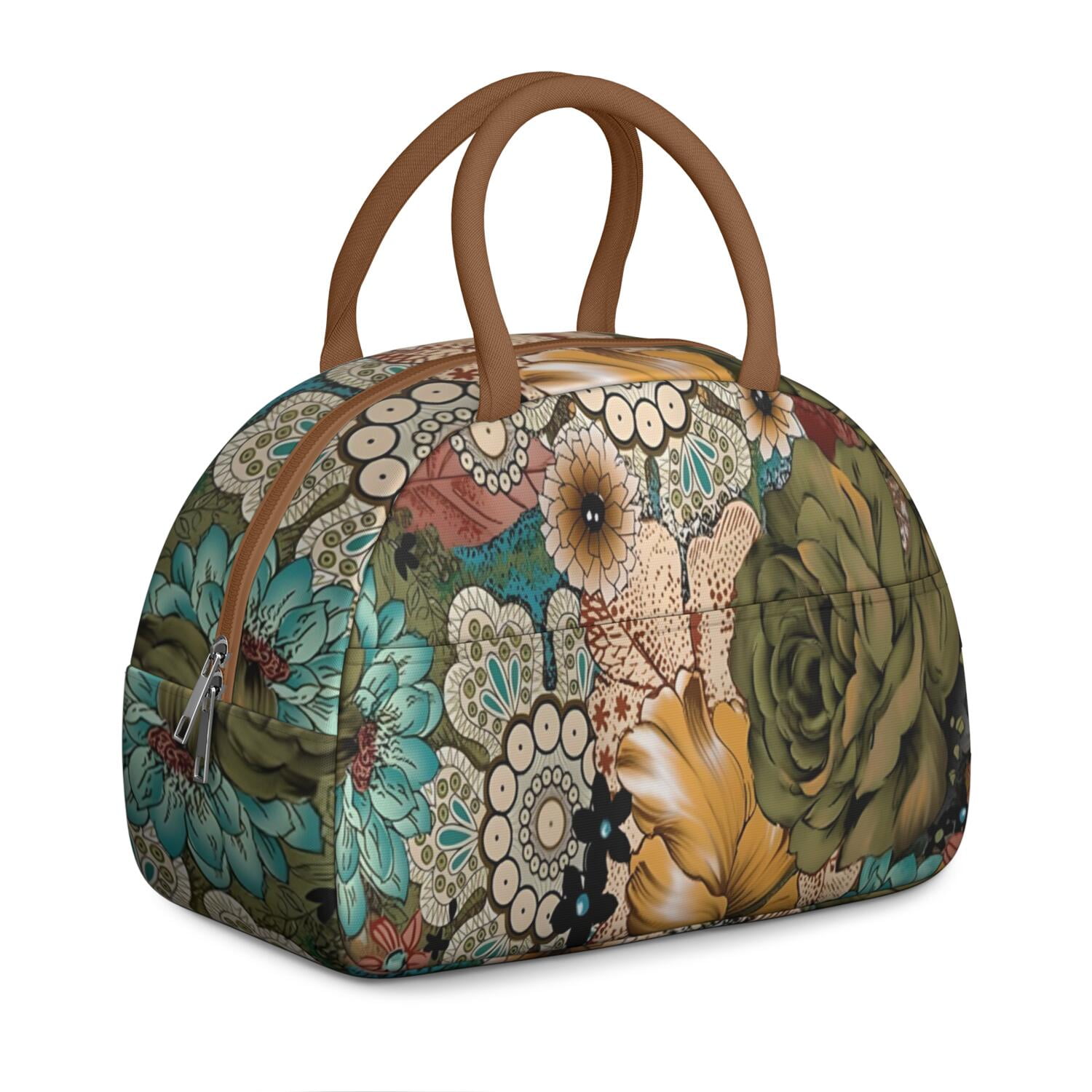 Garden Bloom Lunch Bag – Floral Tote with Hummingbird and Wildflower Design, Insulated and ...