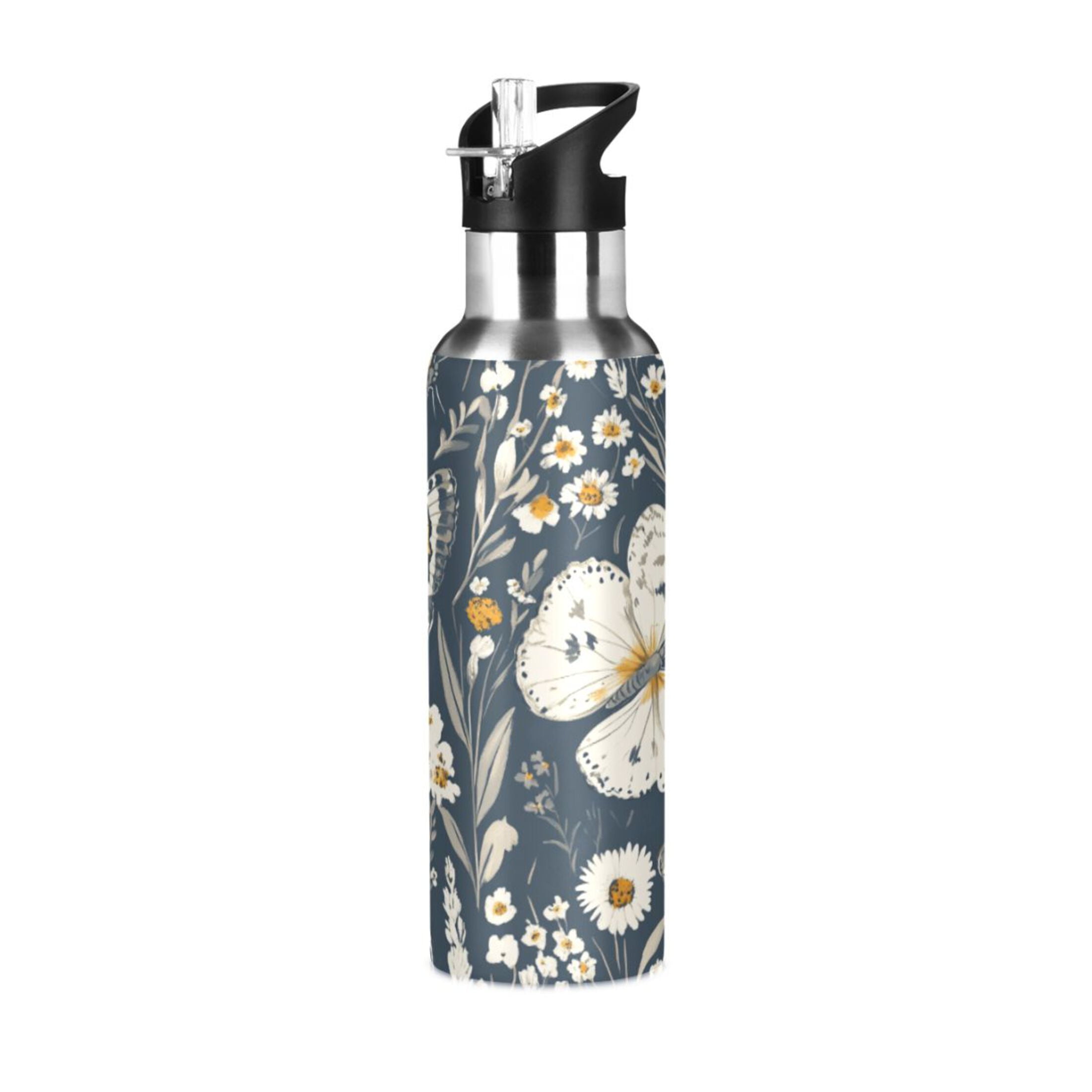Garden Blooms and Butterflies 600ml Double Walled Stainless Steel ...