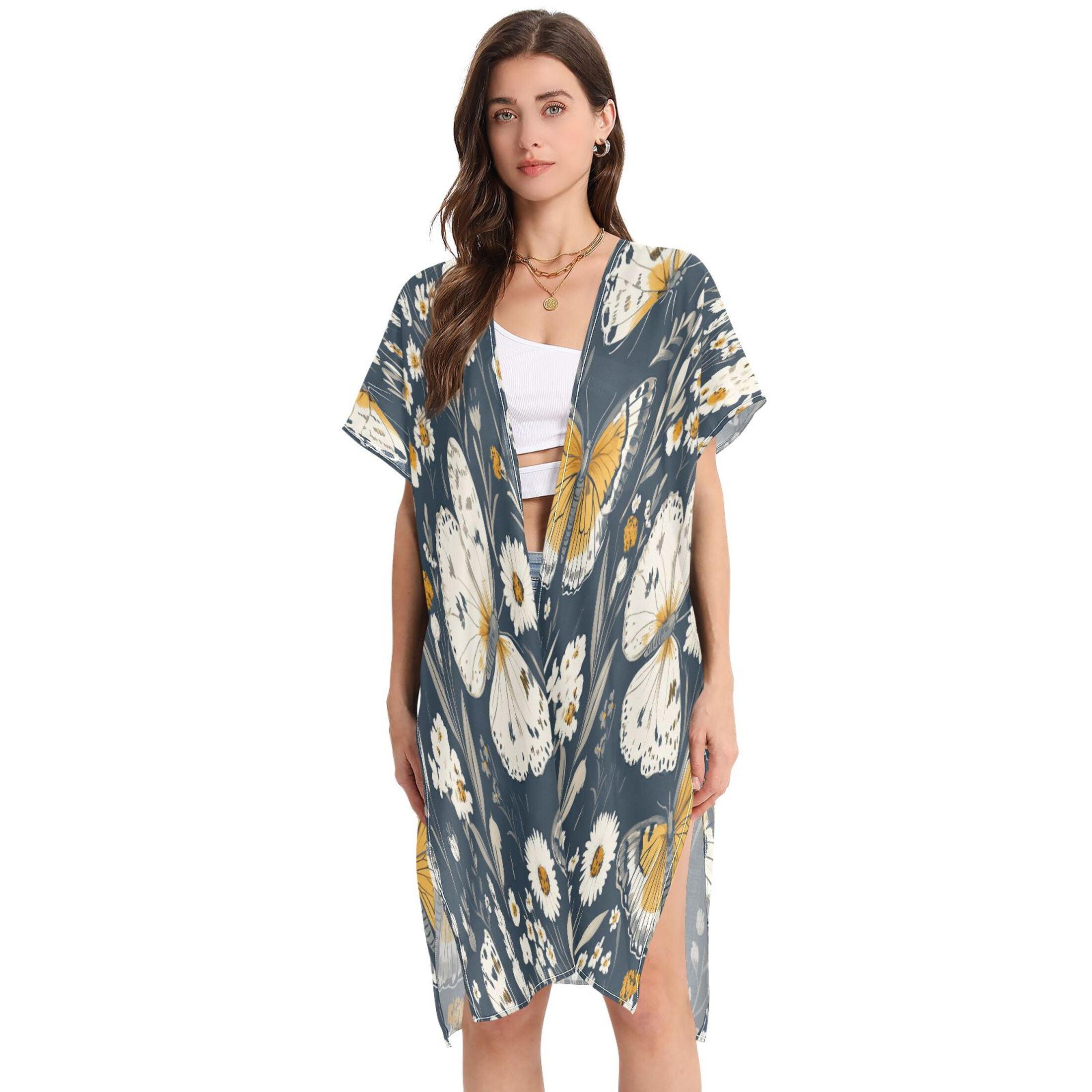 Garden Blooms and Butterflies Women's Swimwear Cover Up Summer Cardigan ...
