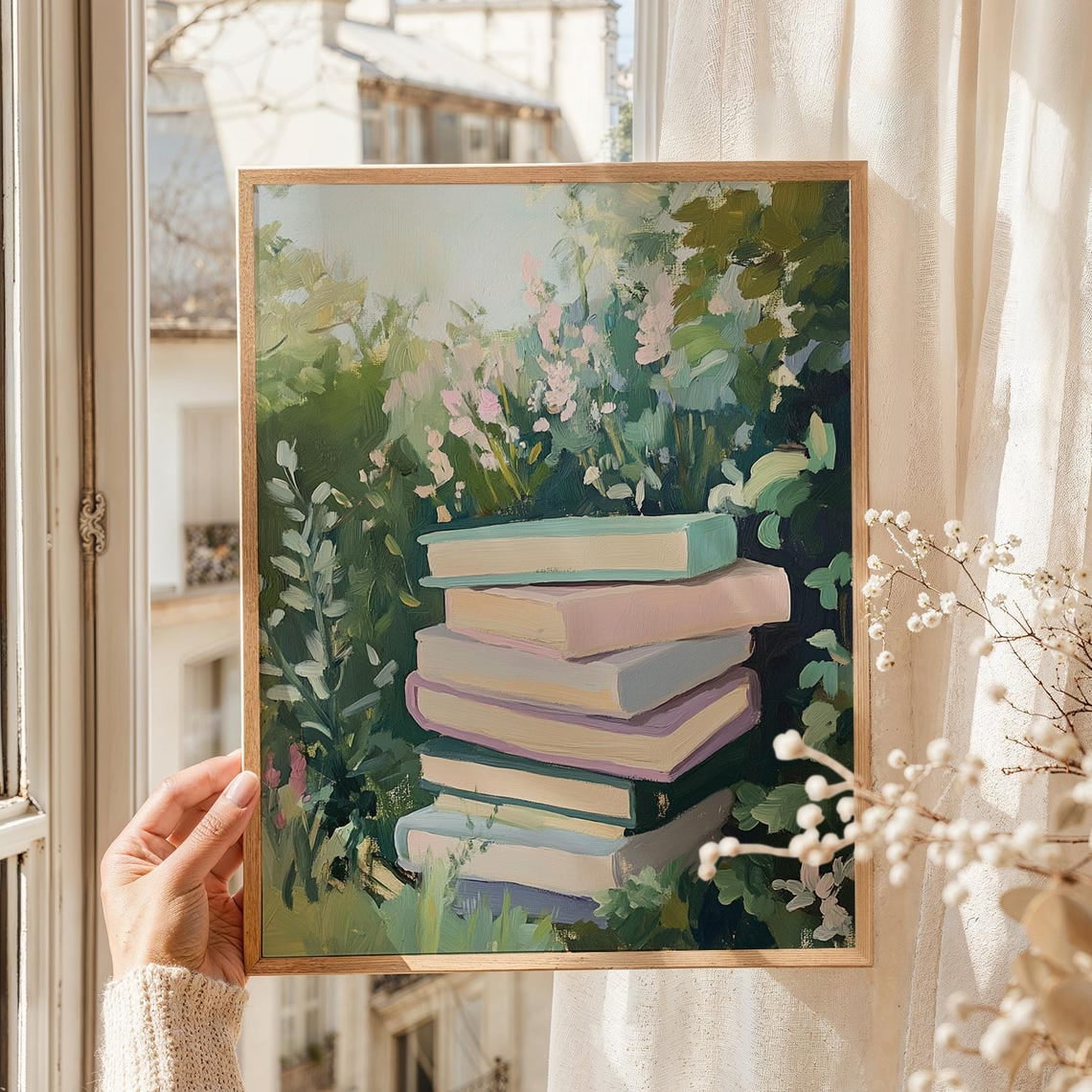 Garden Bookstack Print, Whimsical Reading Art, Cute Book Lover Decor ...