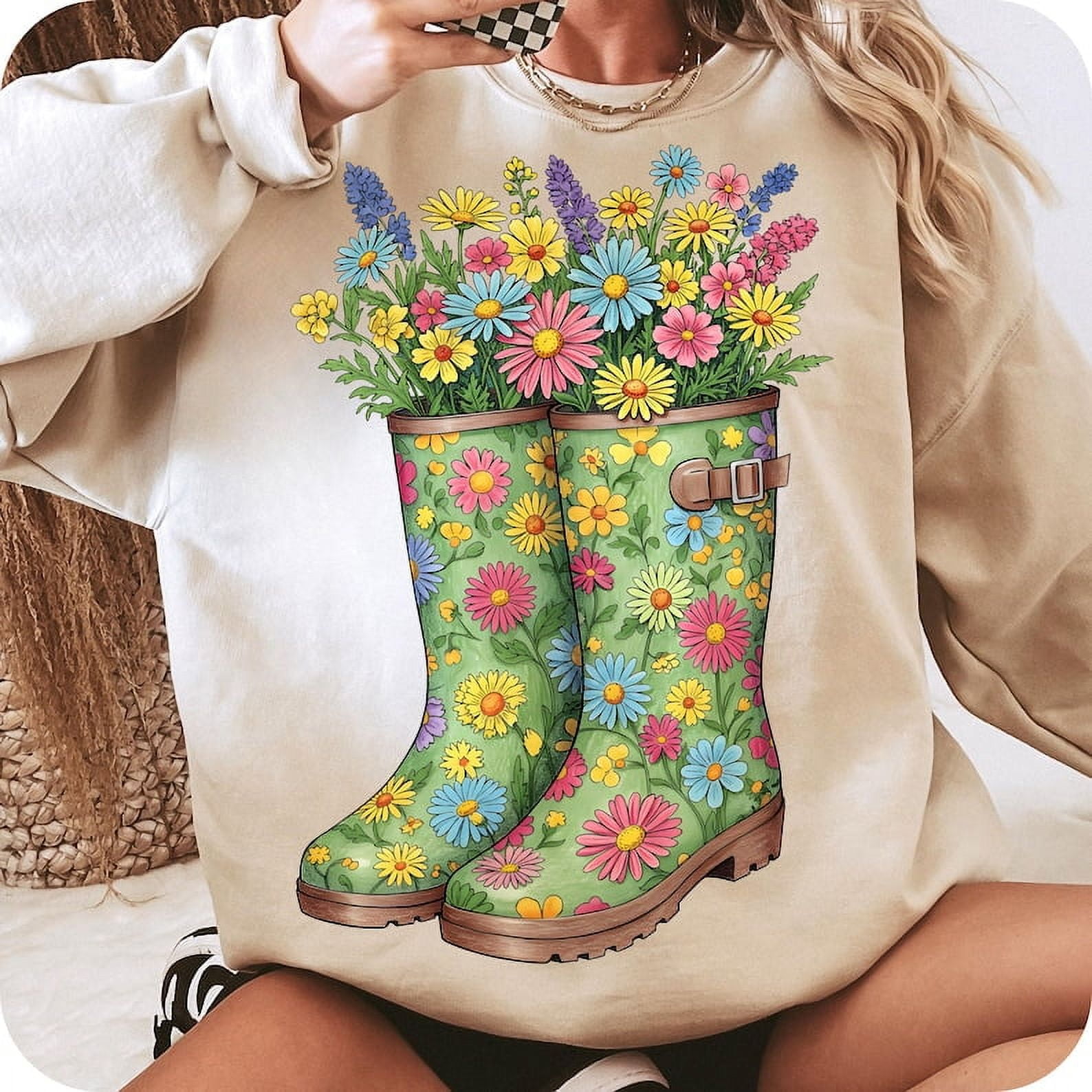Garden Boots Clipart Sweatshirt, Hello Spring Design, Garden Boot Clip ...