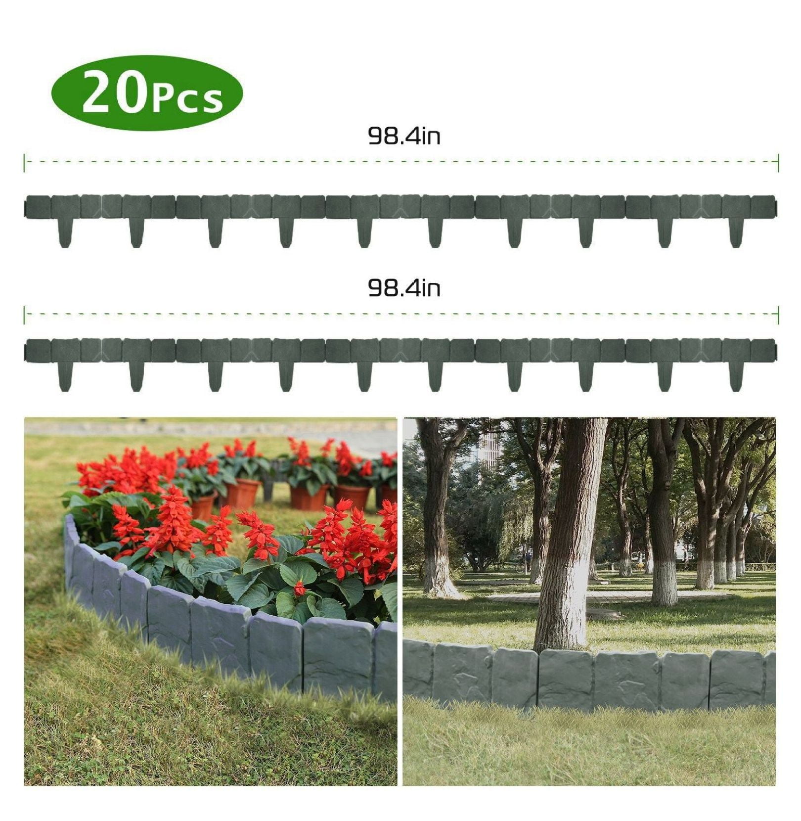 Garden Border Edging, 20 PCS Cobblestone Plastic Lawn Edging for Flower ...