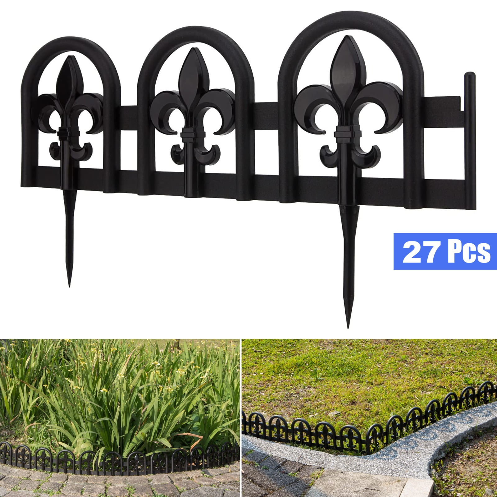 27pcs Plastic Garden Border Edging Arched Design Black - 35ft Durable ...