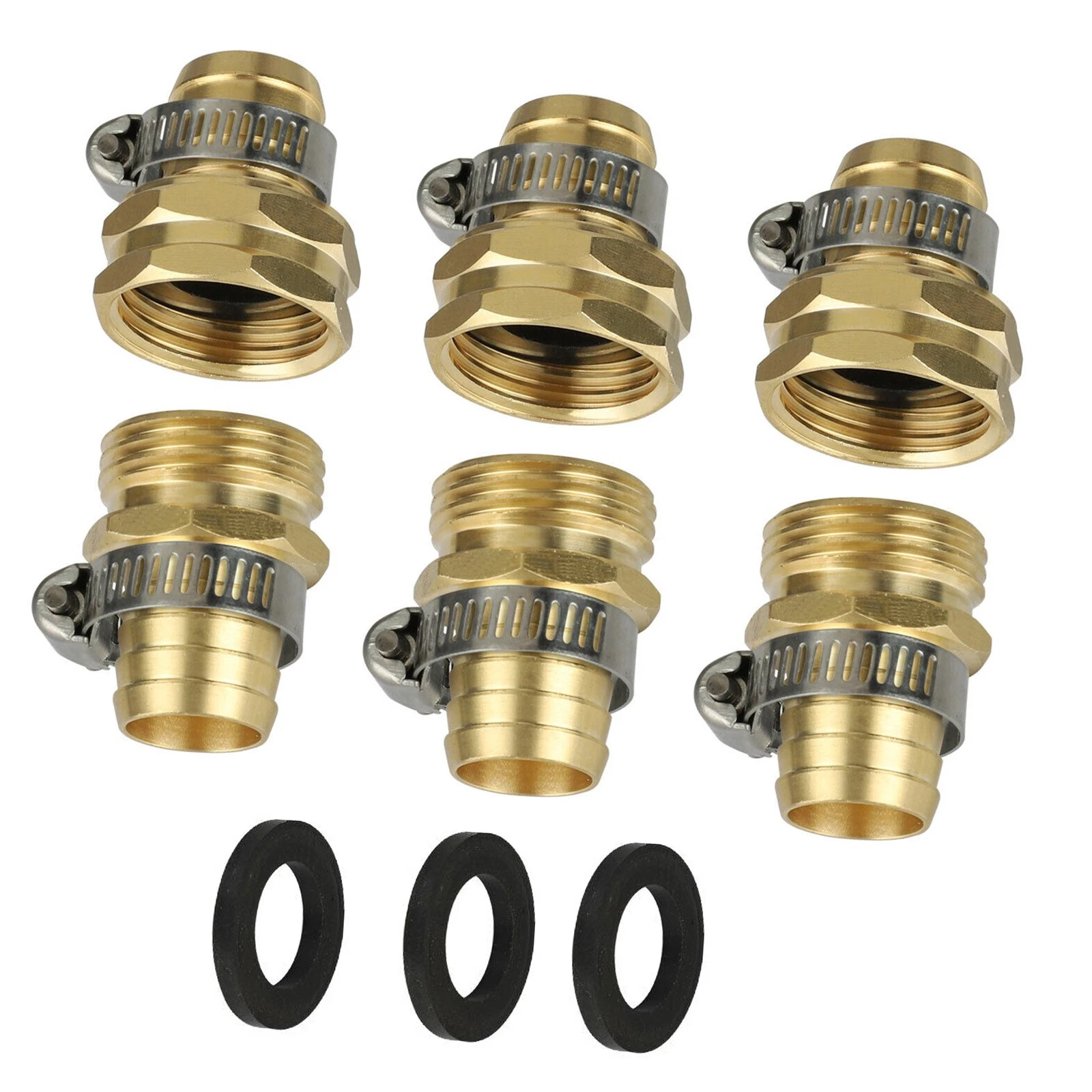 Garden Brass Mender End Repair Kit Hose 3/4" Male Female 3 Pack Quick ...