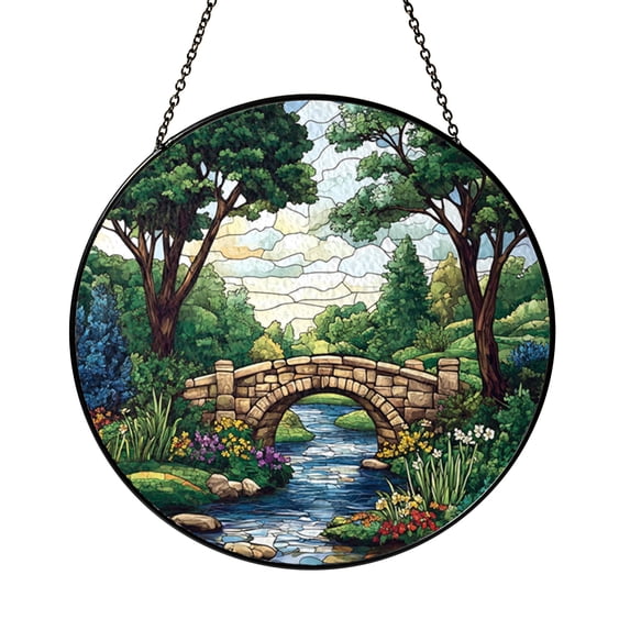 Garden Bridge Faux Stained Glass Window Hanging - Walmart.com