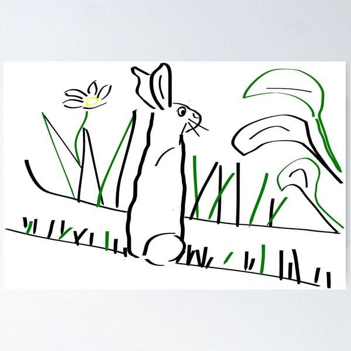 Garden Bunny: Minimalist Rabbit Line Drawing Poster Wall Art, Modern ...