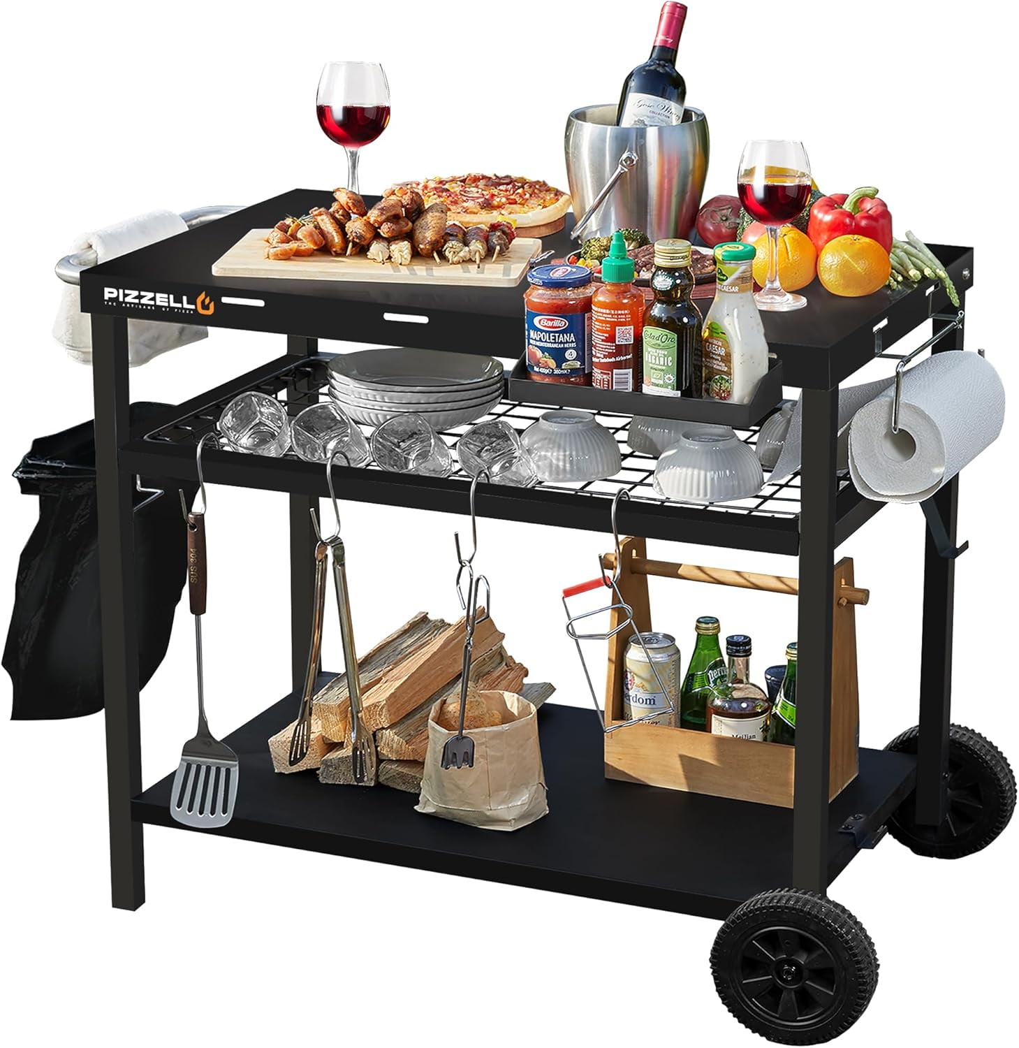 Garden Cart 3 Layers Grill Cart for Outdoor Kitchen Food Prep Worktable ...