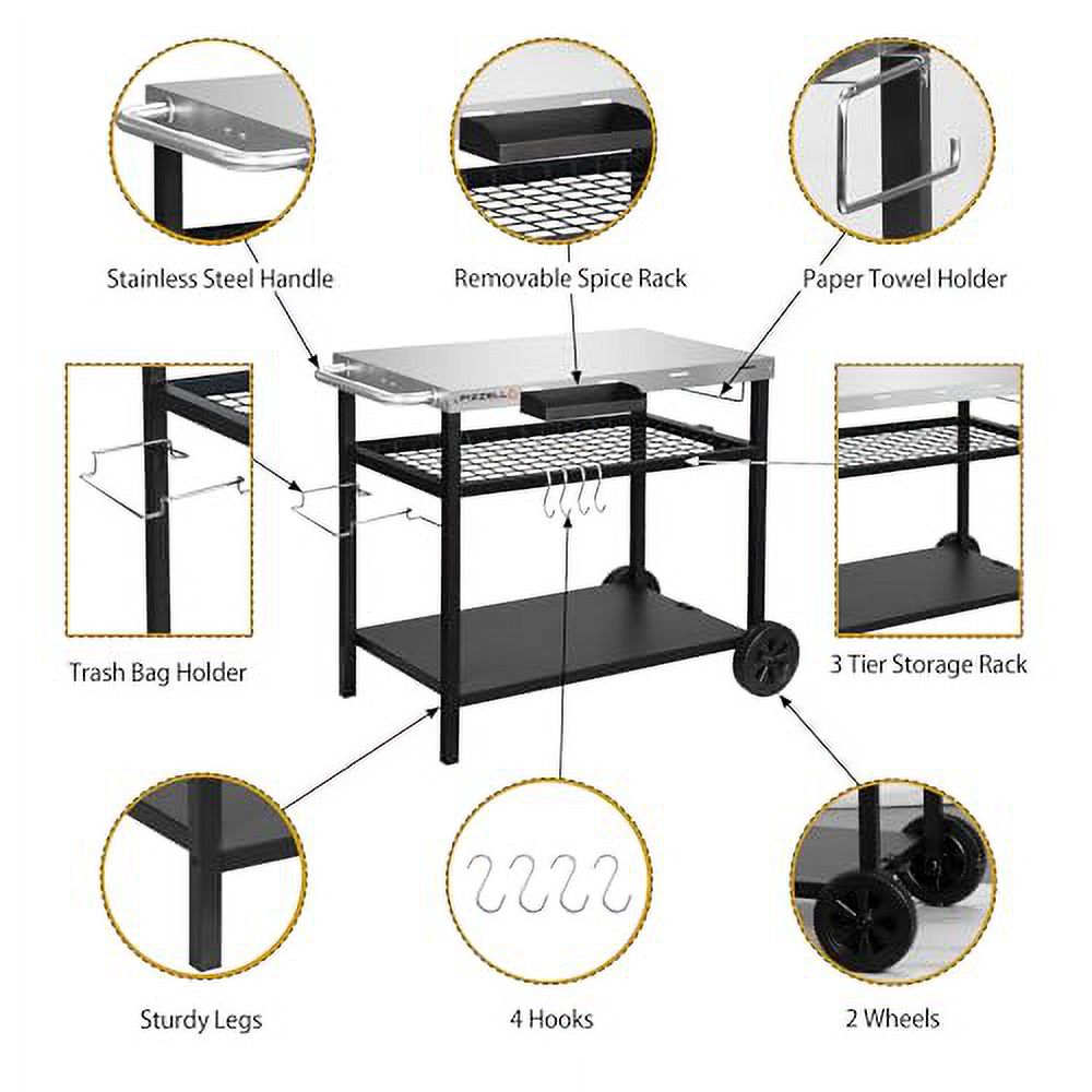 Garden Cart 3 Layers Grill Cart for Outdoor Kitchen Food Prep Worktable ...