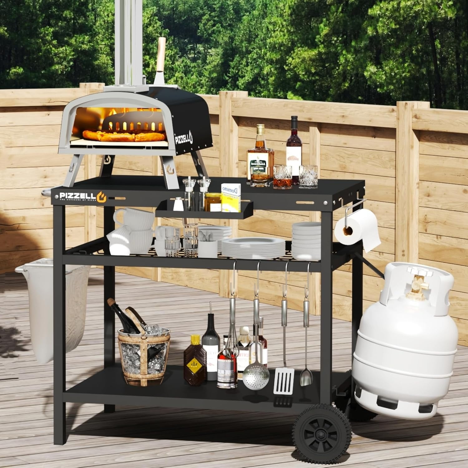 Garden Cart 3 Layers Grill Cart for Outdoor Kitchen Food Prep Worktable ...
