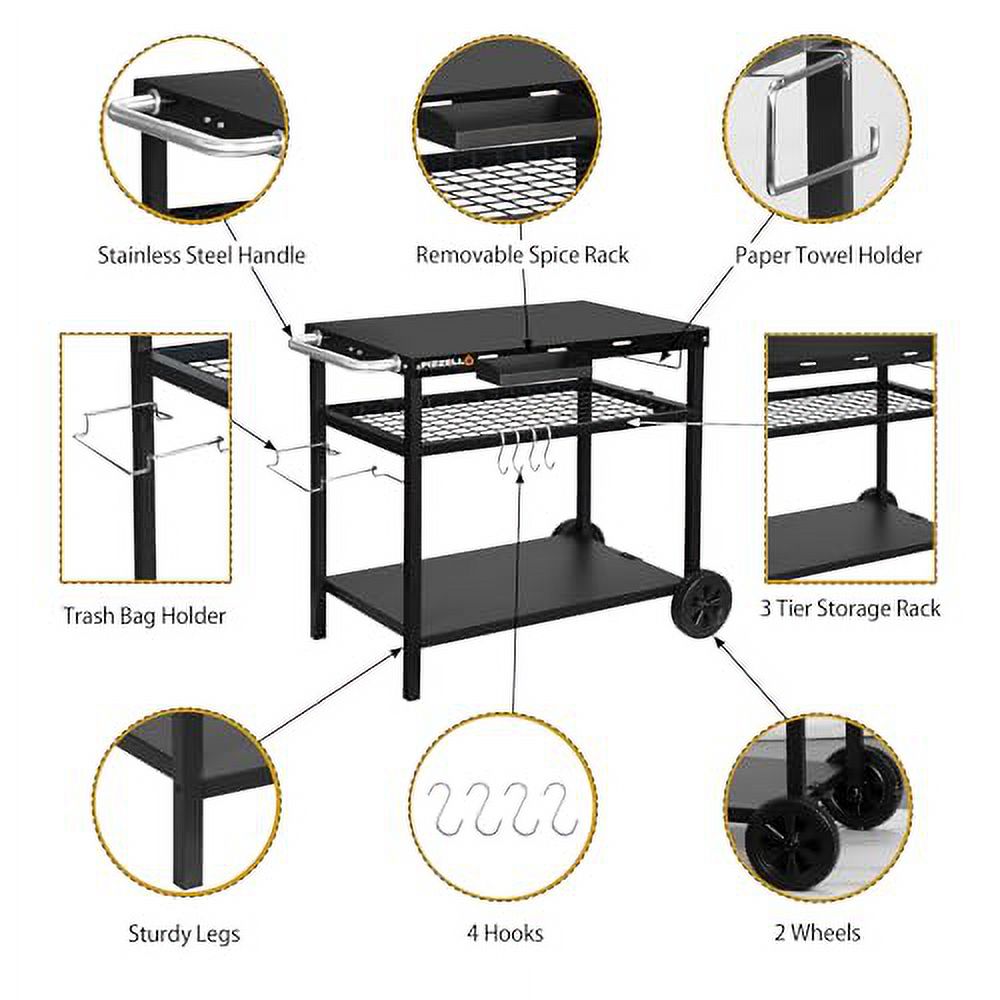 Garden Cart 3 Layers Grill Cart for Outdoor Kitchen Food Prep Worktable ...