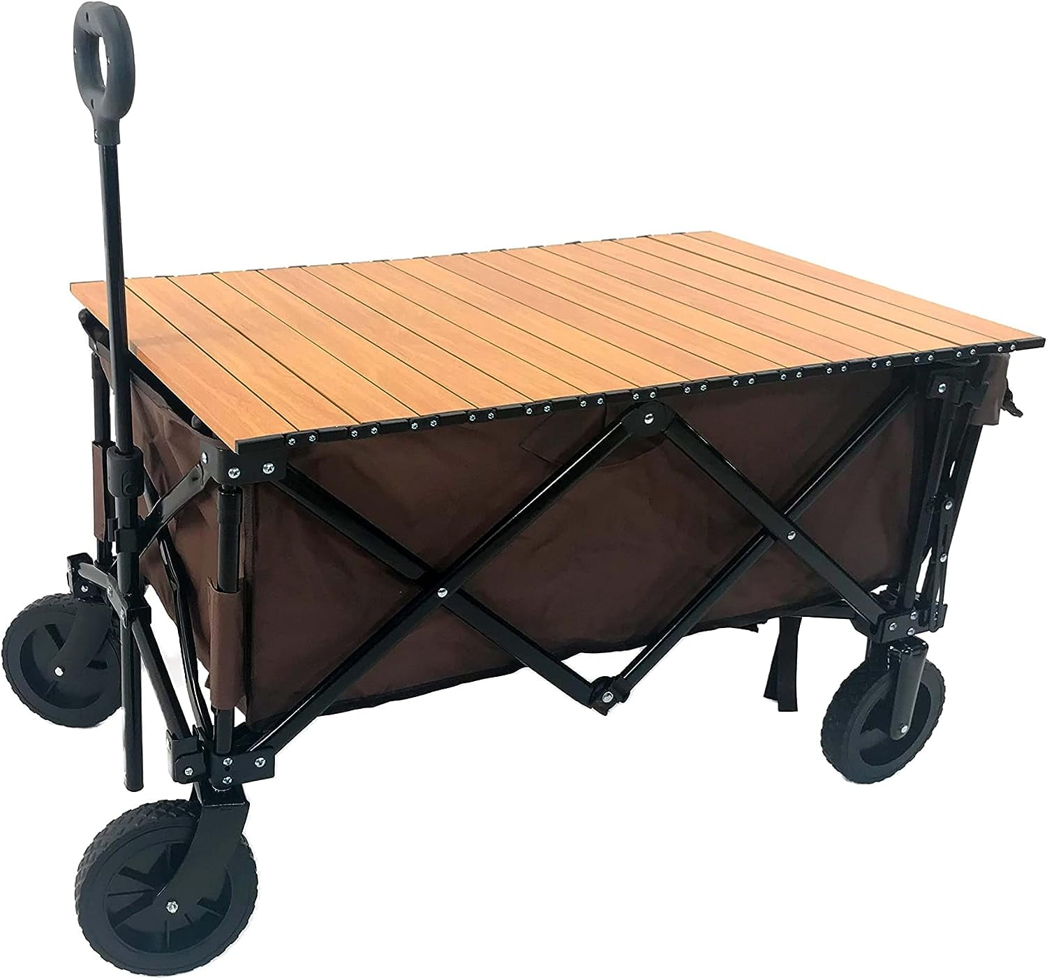 Garden-Cart―Collapsible―w/Wood Roll Top, Adjustable Handle, Drop-Gate ...