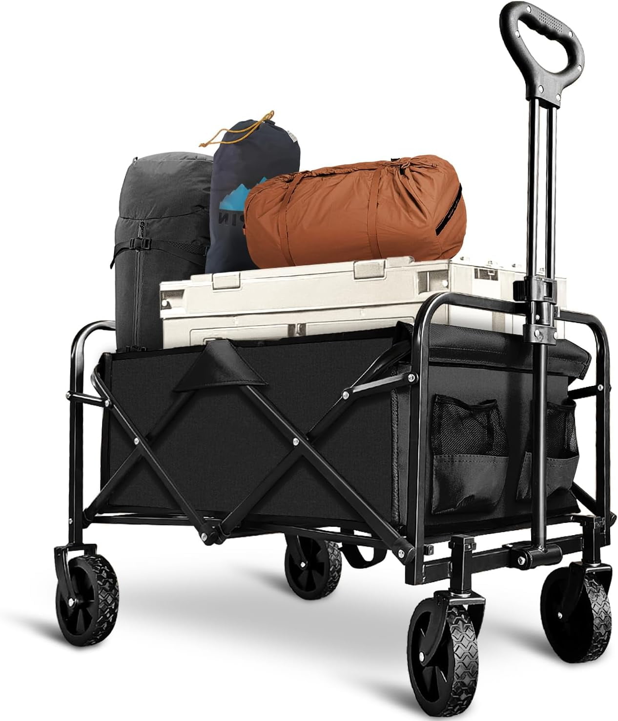 Garden Cart Folding Wagon with Small Wheel, Collapsible Outdoor Cart ...