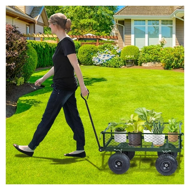 Garden Cart Heavy Duty 600 lbs Capacity Metal Mesh Wagon with Removable ...