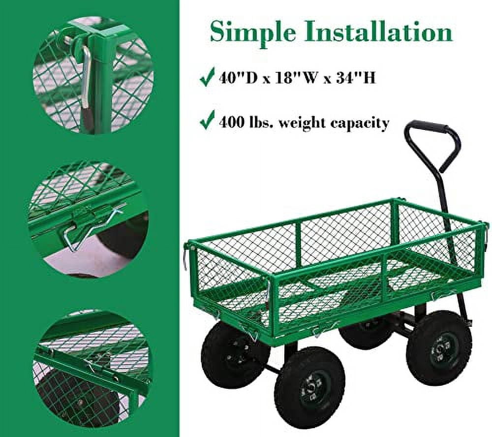 Garden Cart Heavy Duty Steel Utility Cart Yard Dump Wagon Cart Lawn ...