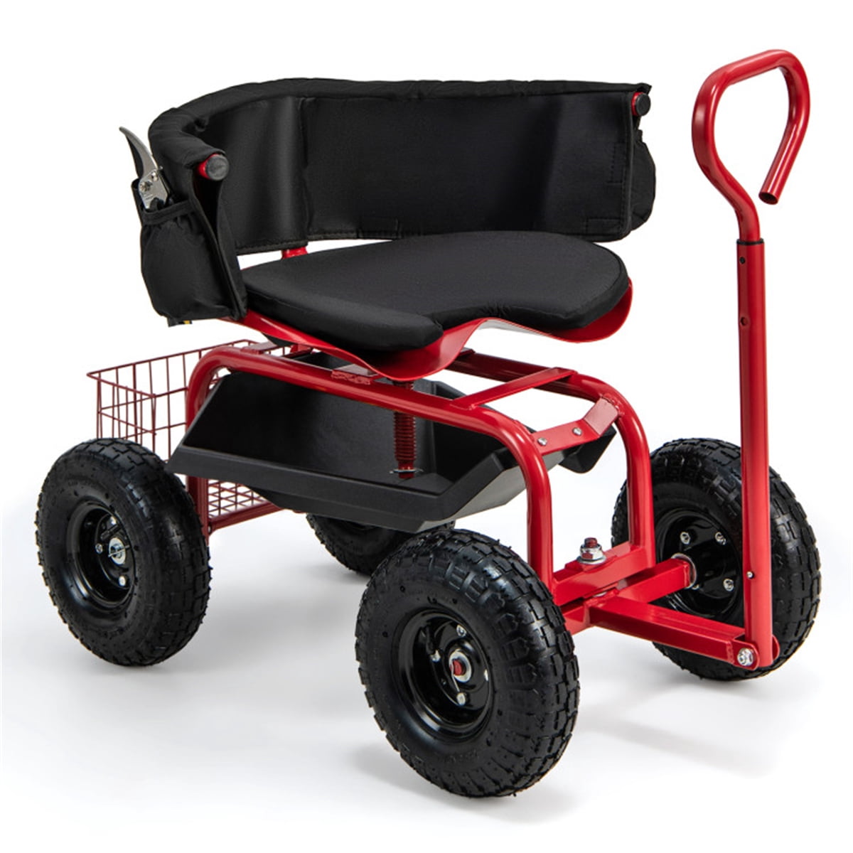 Garden Cart Height Adjustable Scooter with Swivel Seat & Tool Storage ...
