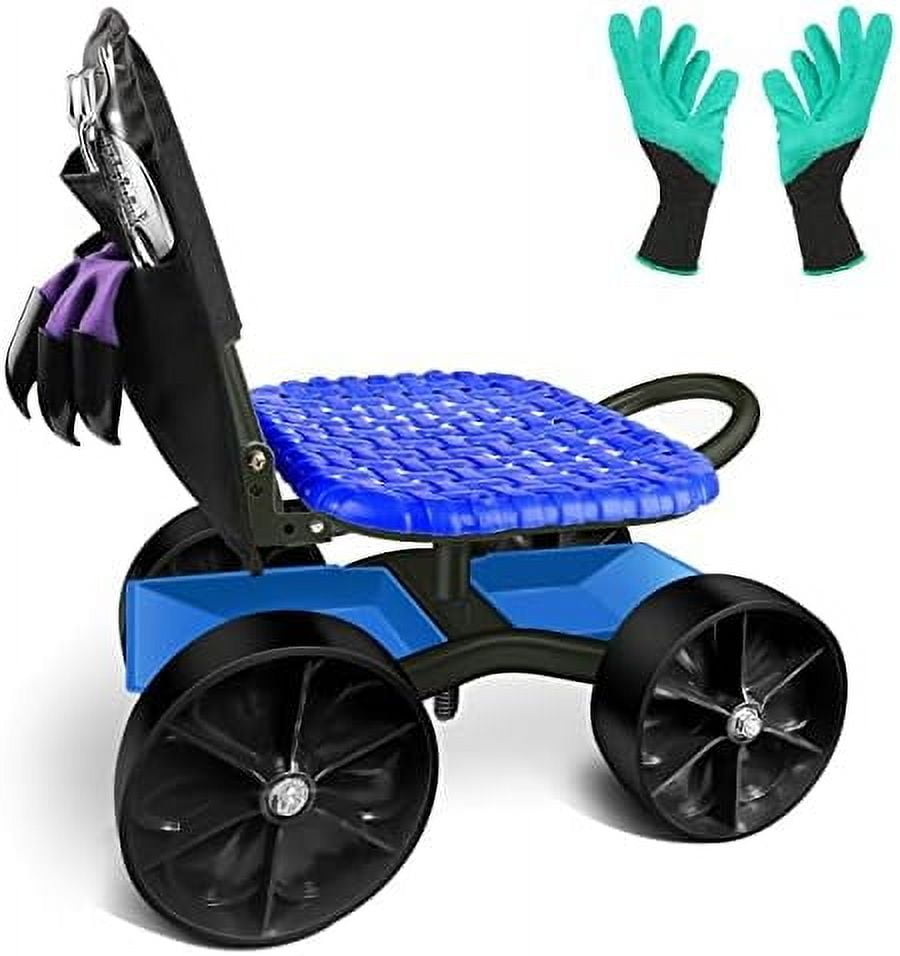 Garden Cart Rolling Stool Four Wheels with Tool Bag and Two Patio ...
