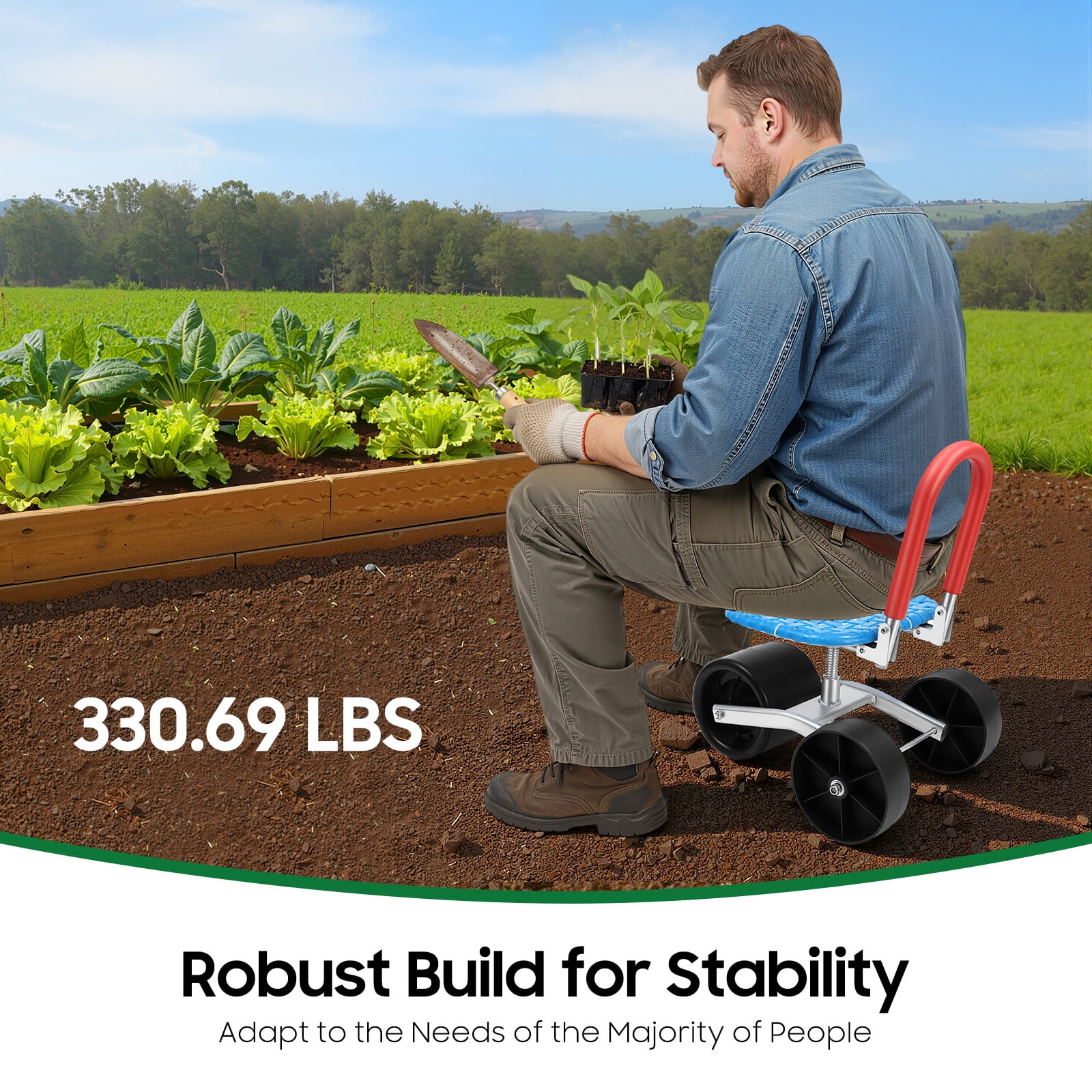 Garden Cart Rolling Stool Work Seat Gardening Helper Adjustable 360 ...