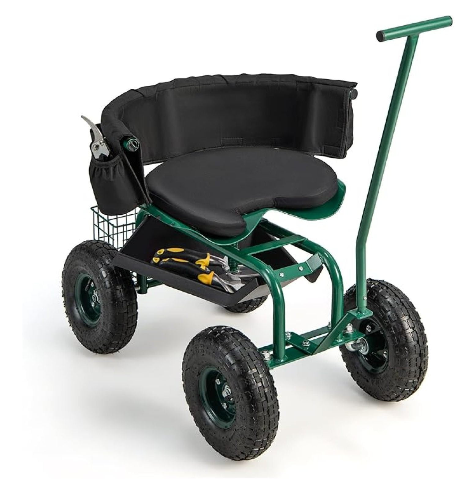 Garden Cart with Seat, Gardening Rolling Stool Scooter w/ 10’’ All ...