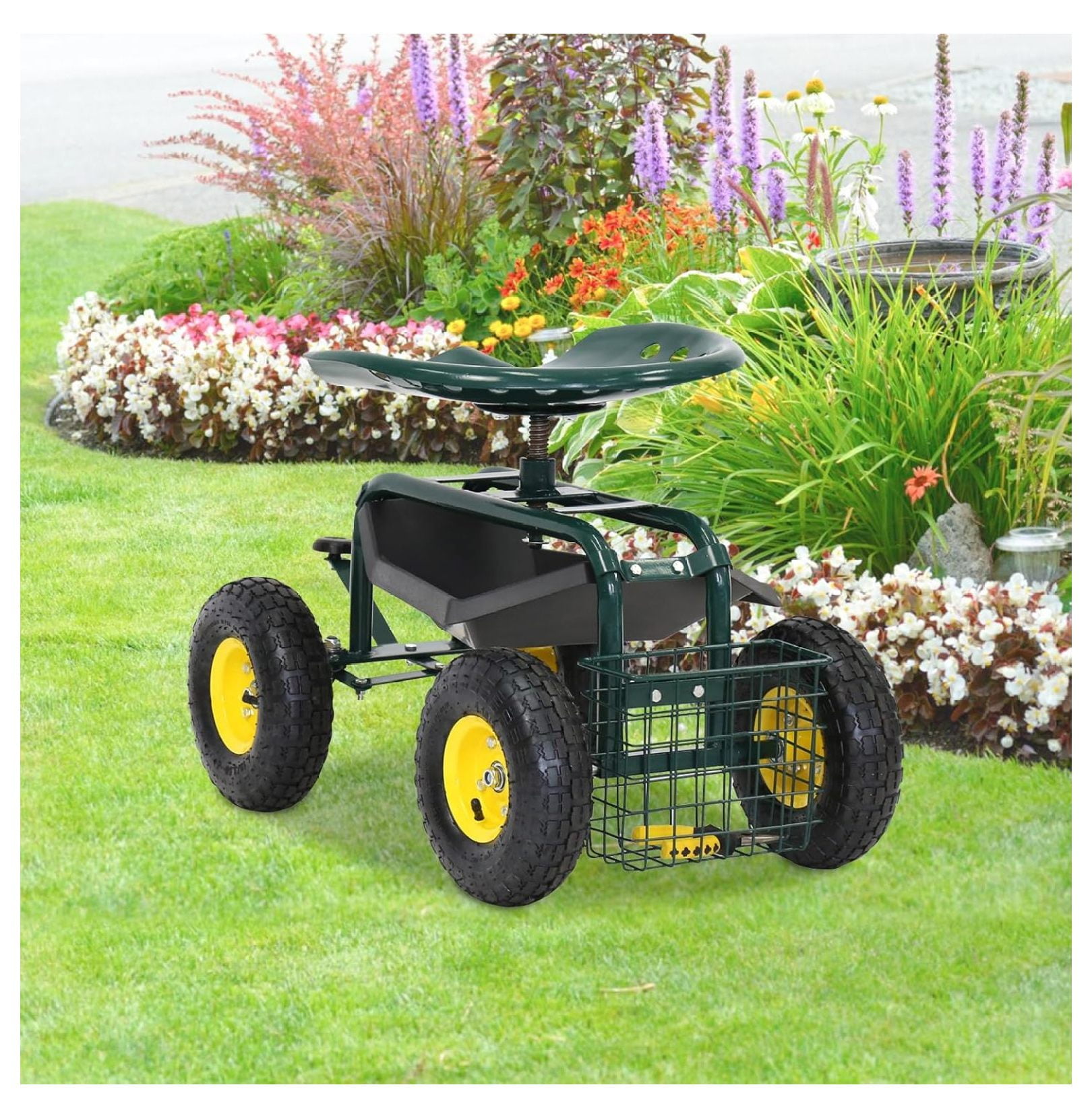 Garden Cart with Seat, Wagon Cart Rolling Scooter for Planting, Patio ...