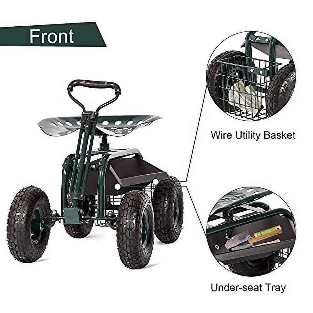 Garden Cart with Seat, Wagon Cart Rolling Scooter for Planting, Patio ...