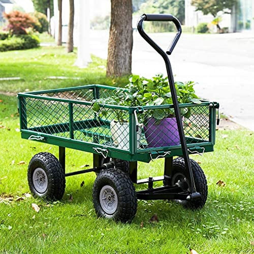 Garden Cart Wagons Heavy Duty Steel Utility Cart Dump Wagon Cart with ...