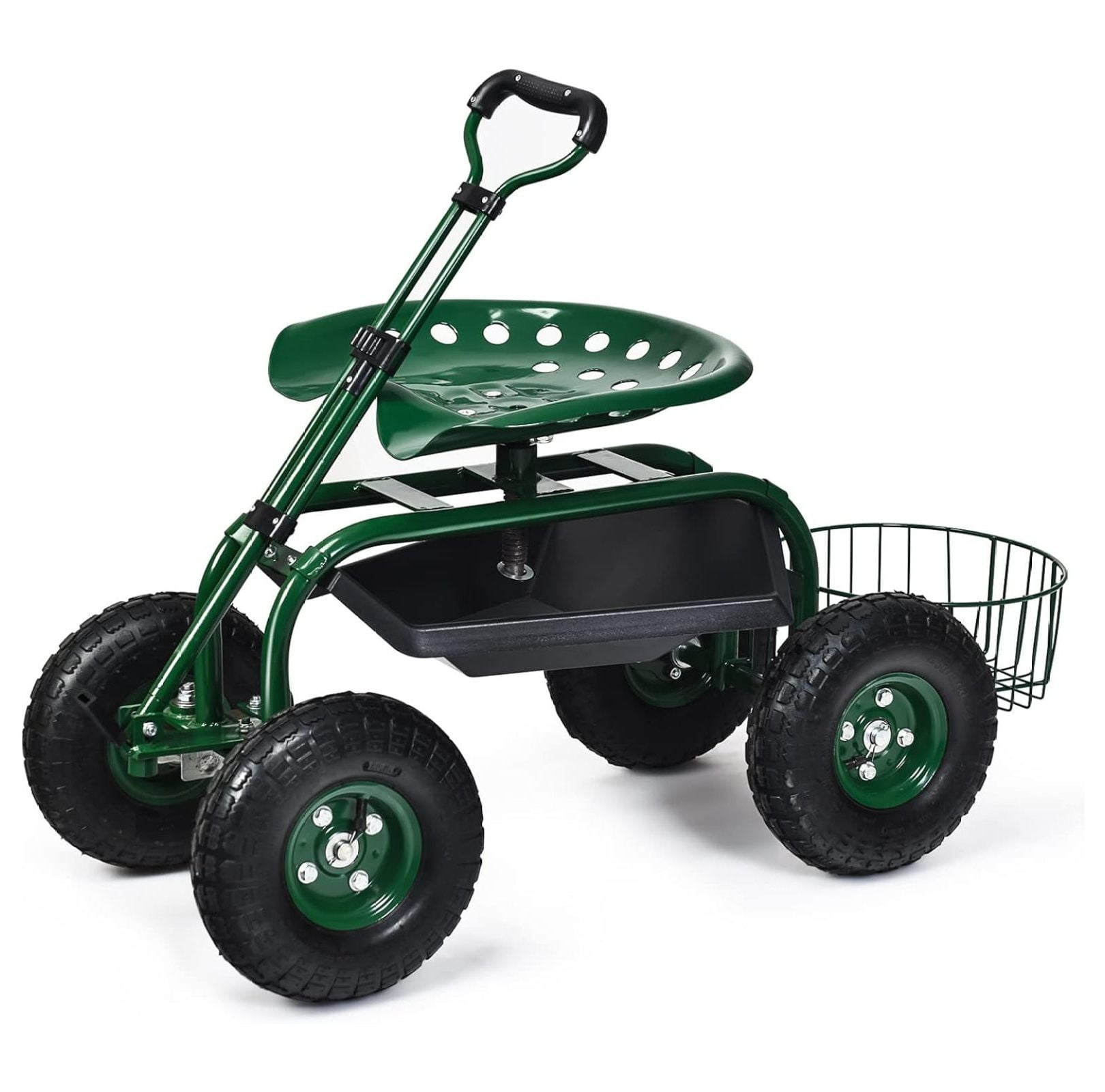 Garden Cart with Seat, Gardening Rolling Stool Scooter with 10’’ All ...